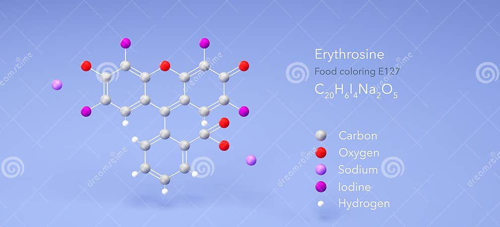 Erythrosine Molecule, Molecular Structures, Food Coloring E127, 3d ...