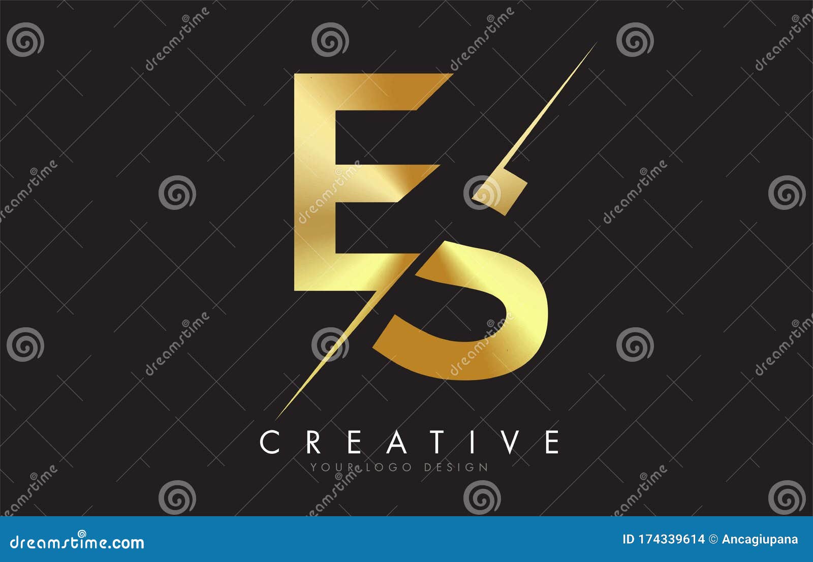 ES E S Golden Letter Logo Design with a Creative Cut Stock Vector ...