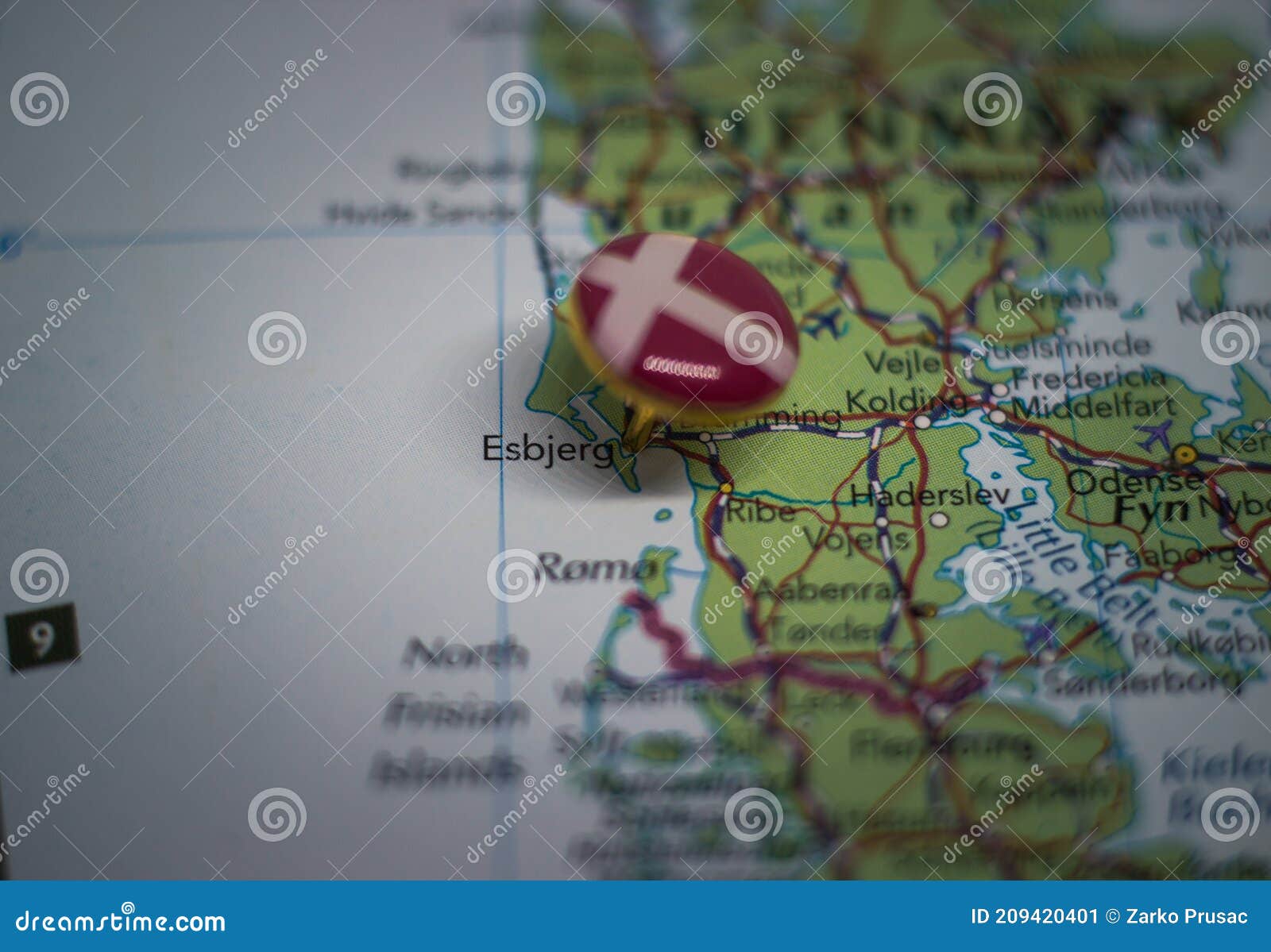 Esbjerg Pinned on a Map with the Flag of Denmark Stock Image - Image of ...