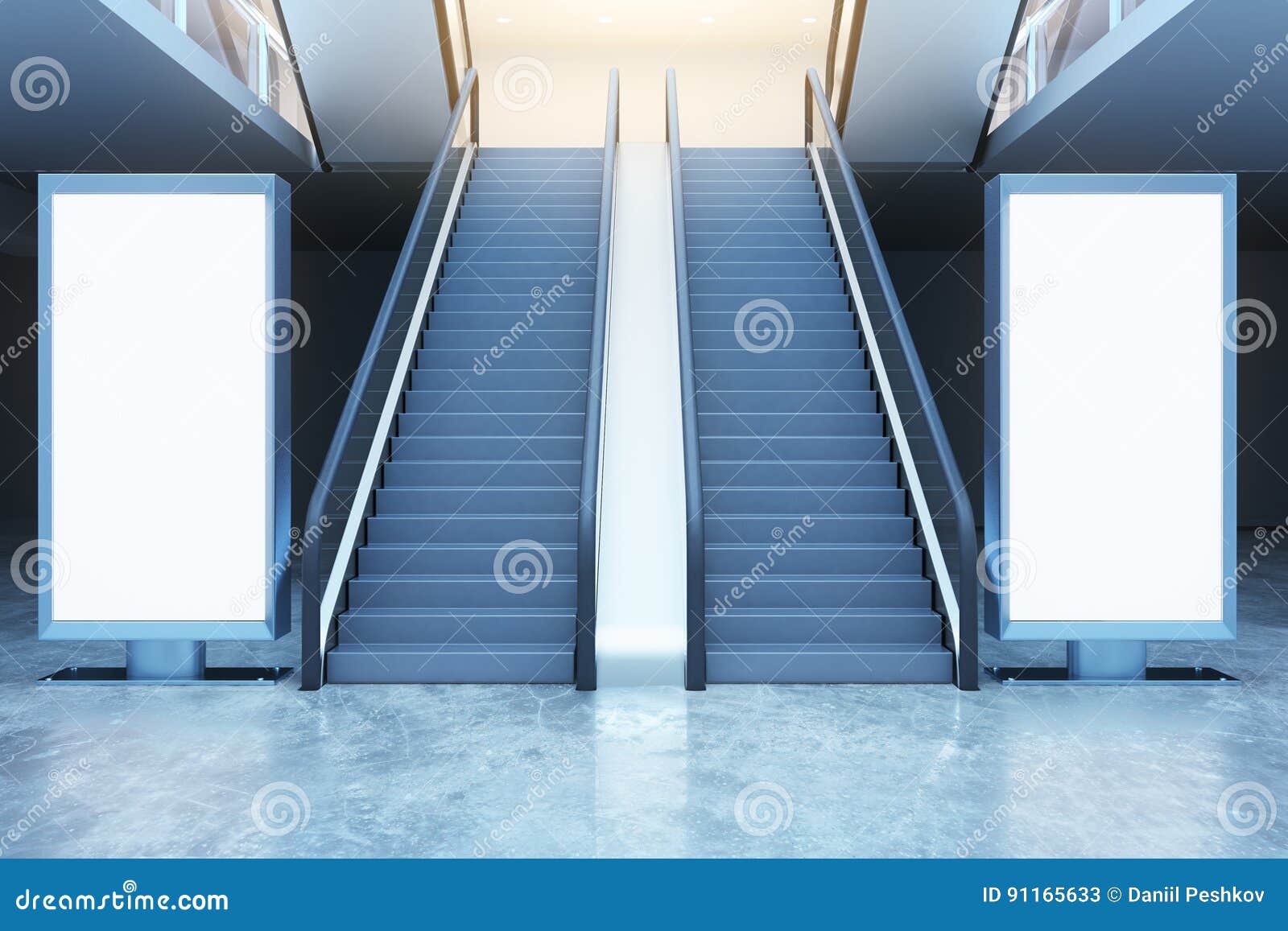 Escalator and ad posters stock illustration. Illustration of copyspace ...