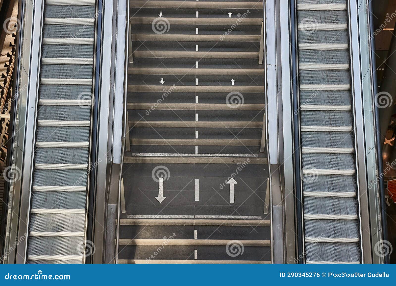 Escalator in a building stock photo. Image of metal - 290345276