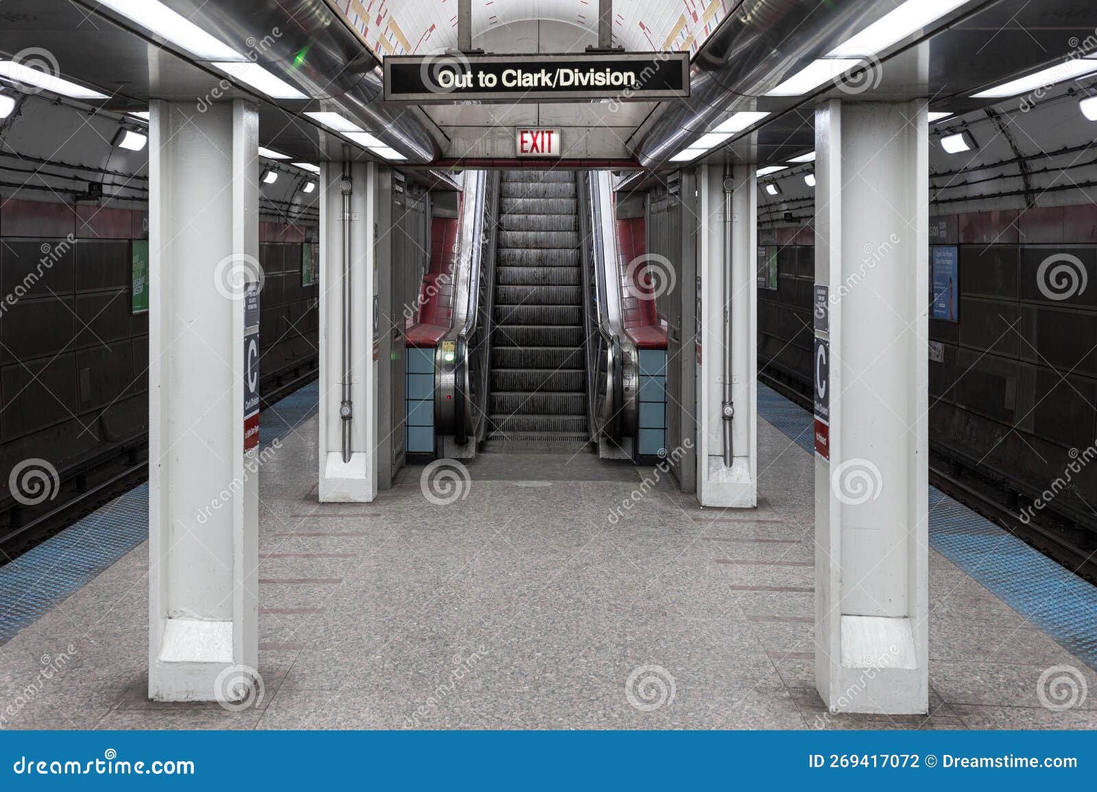 Escalator in the Clark and Division Underground Subway Station Stock ...