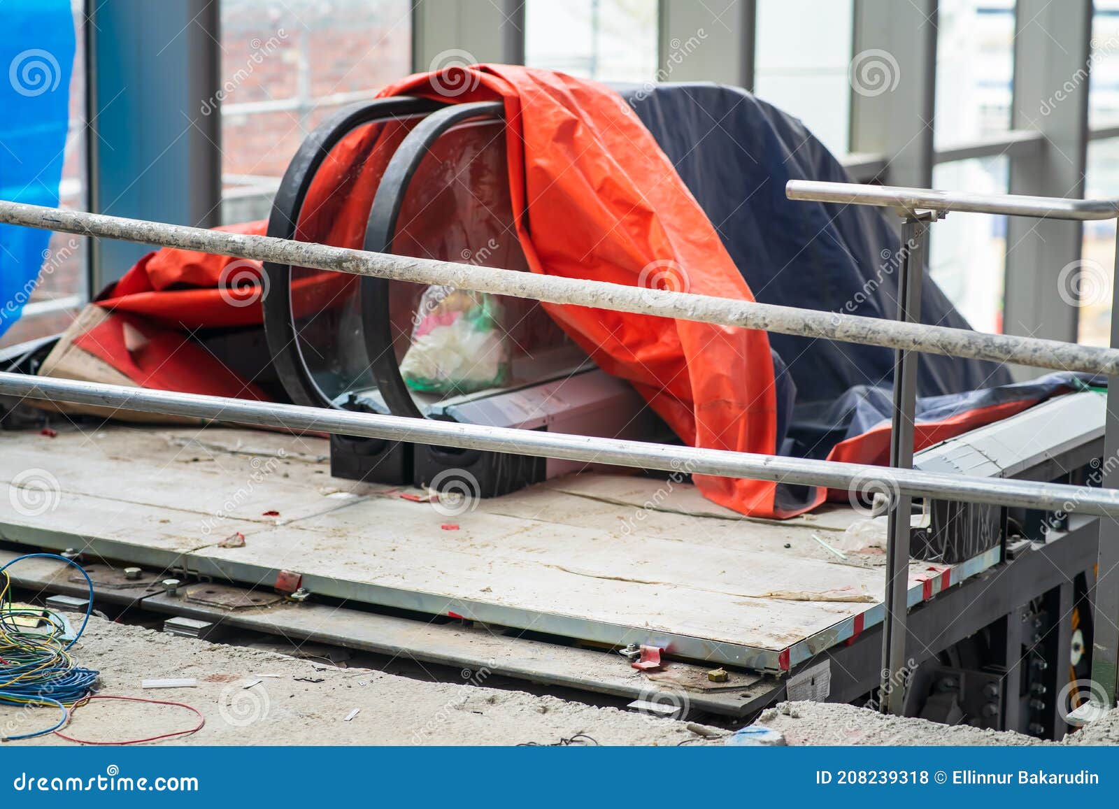 Escalator in Construction Building Site in a Mall Stock Photo - Image ...