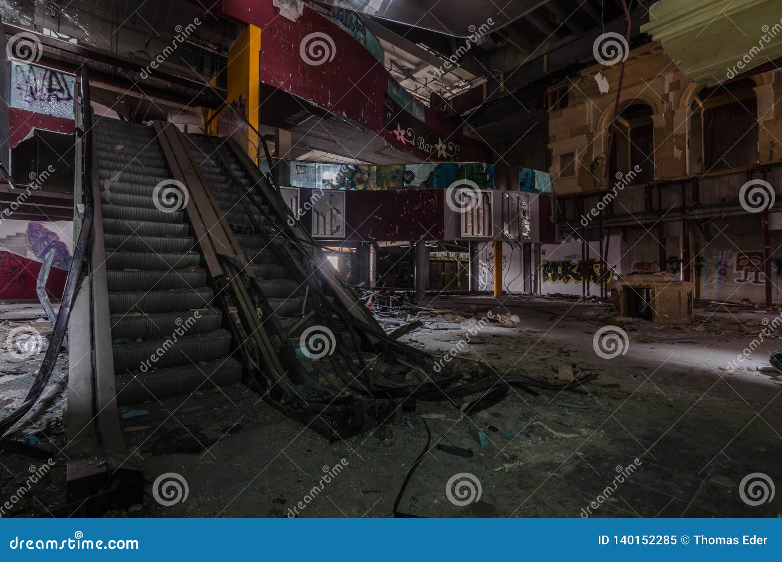 Escalator in Dilapidated Department Store Stock Image - Image of ...