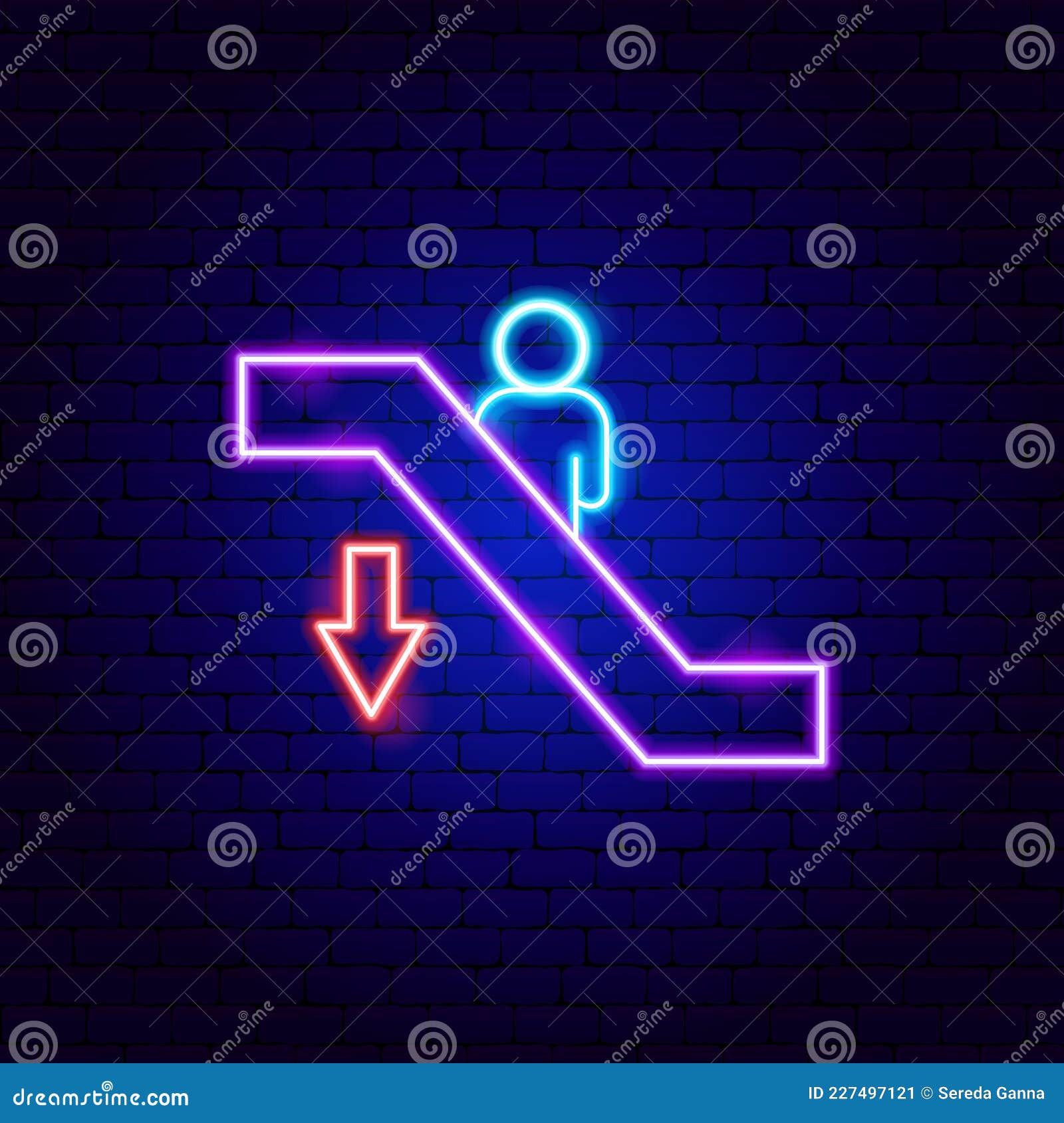 Escalator Down Neon Sign stock vector. Illustration of transportation ...