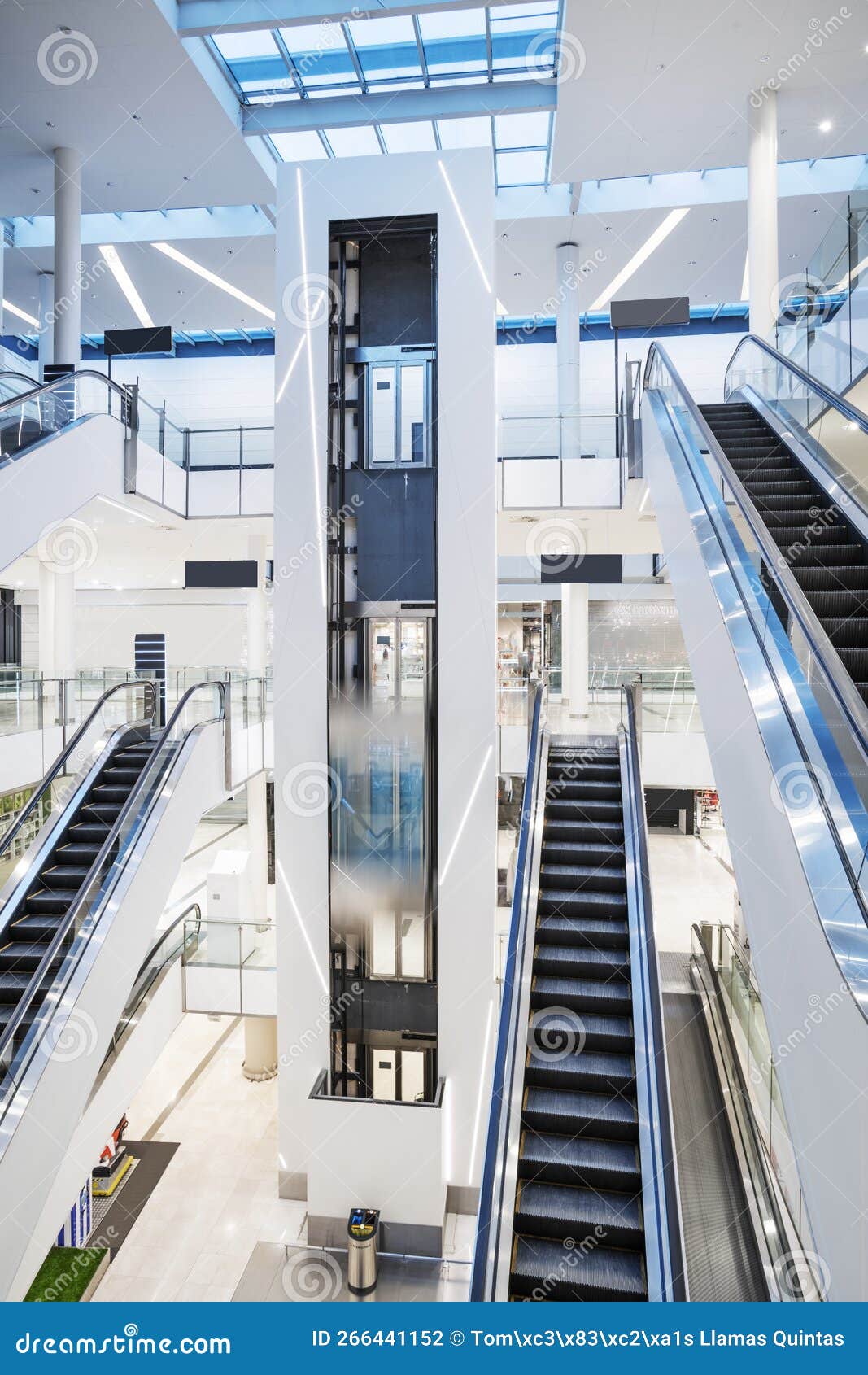 Escalator and Elevator with Hydraulic System in Atrium with Skylights ...