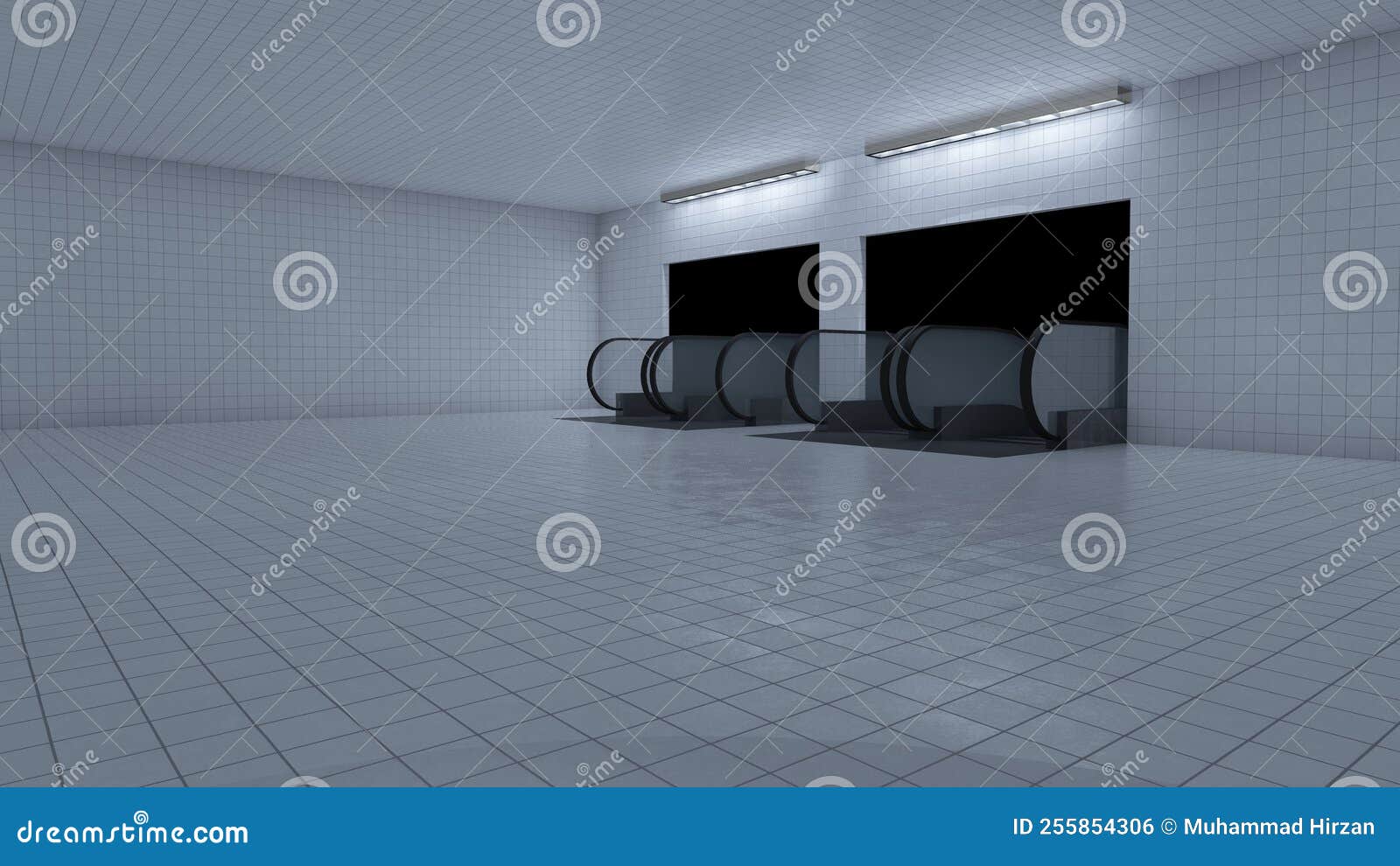 Escalator in Empty White Room Stock Illustration - Illustration of ...