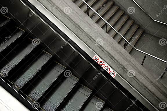 Escalator Guidelines. Signs on an Escalator, Warning Sign Stock Photo ...