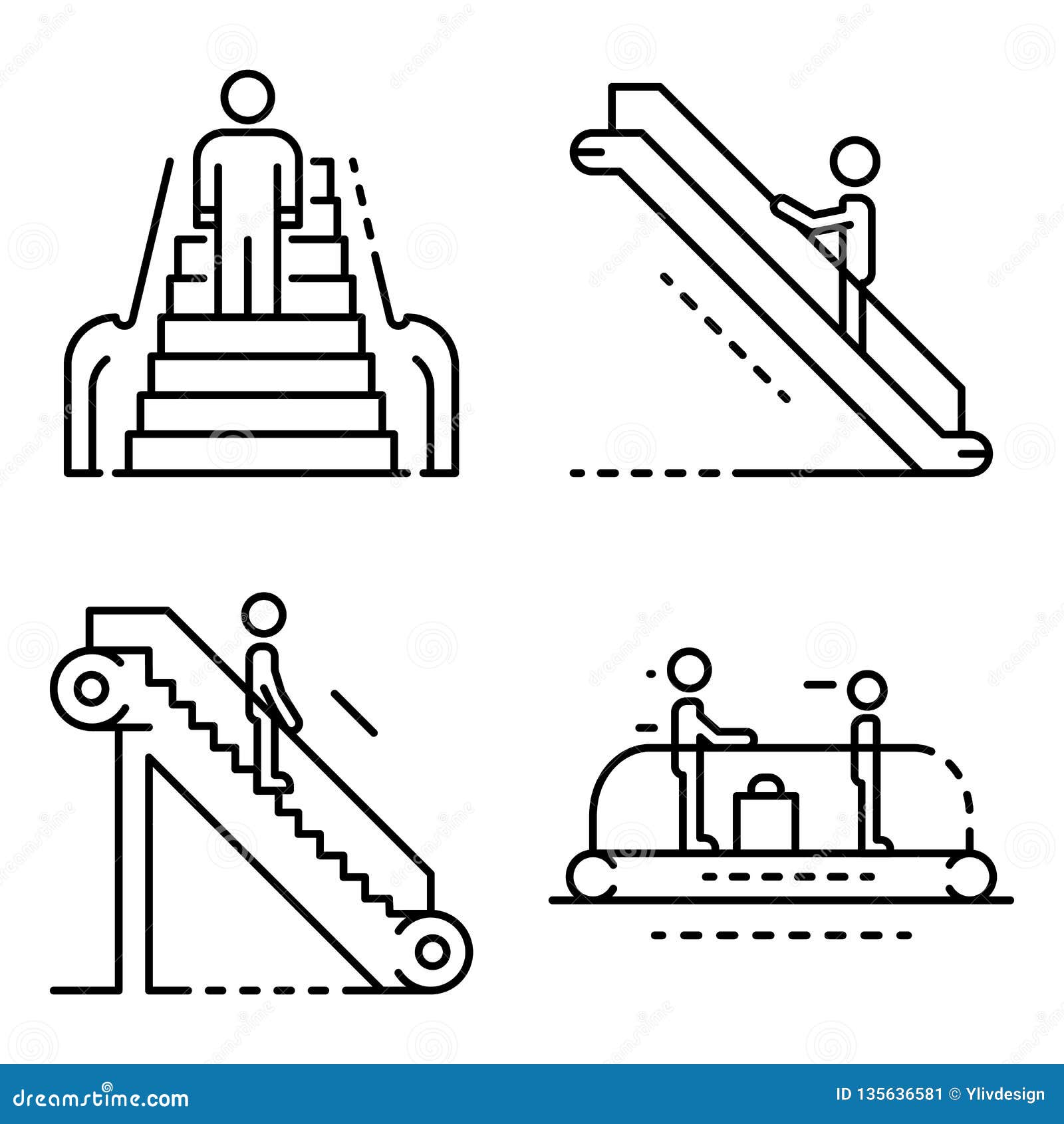 Escalator Icon Set, Outline Style Stock Vector - Illustration of button ...