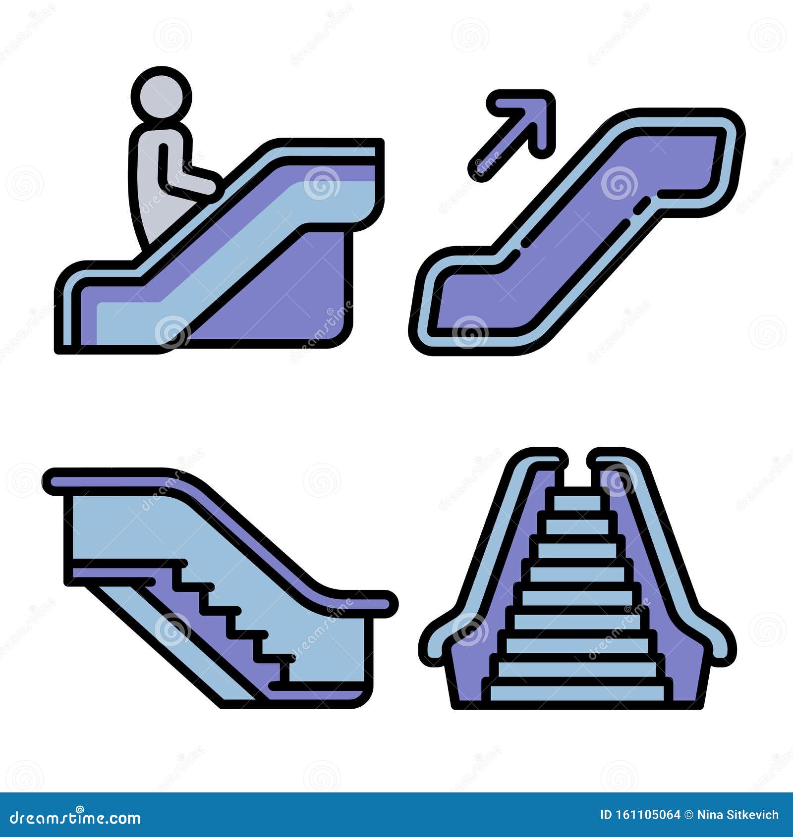 Escalator Icons Set, Outline Style Stock Vector - Illustration of grey, mobility: 161105064
