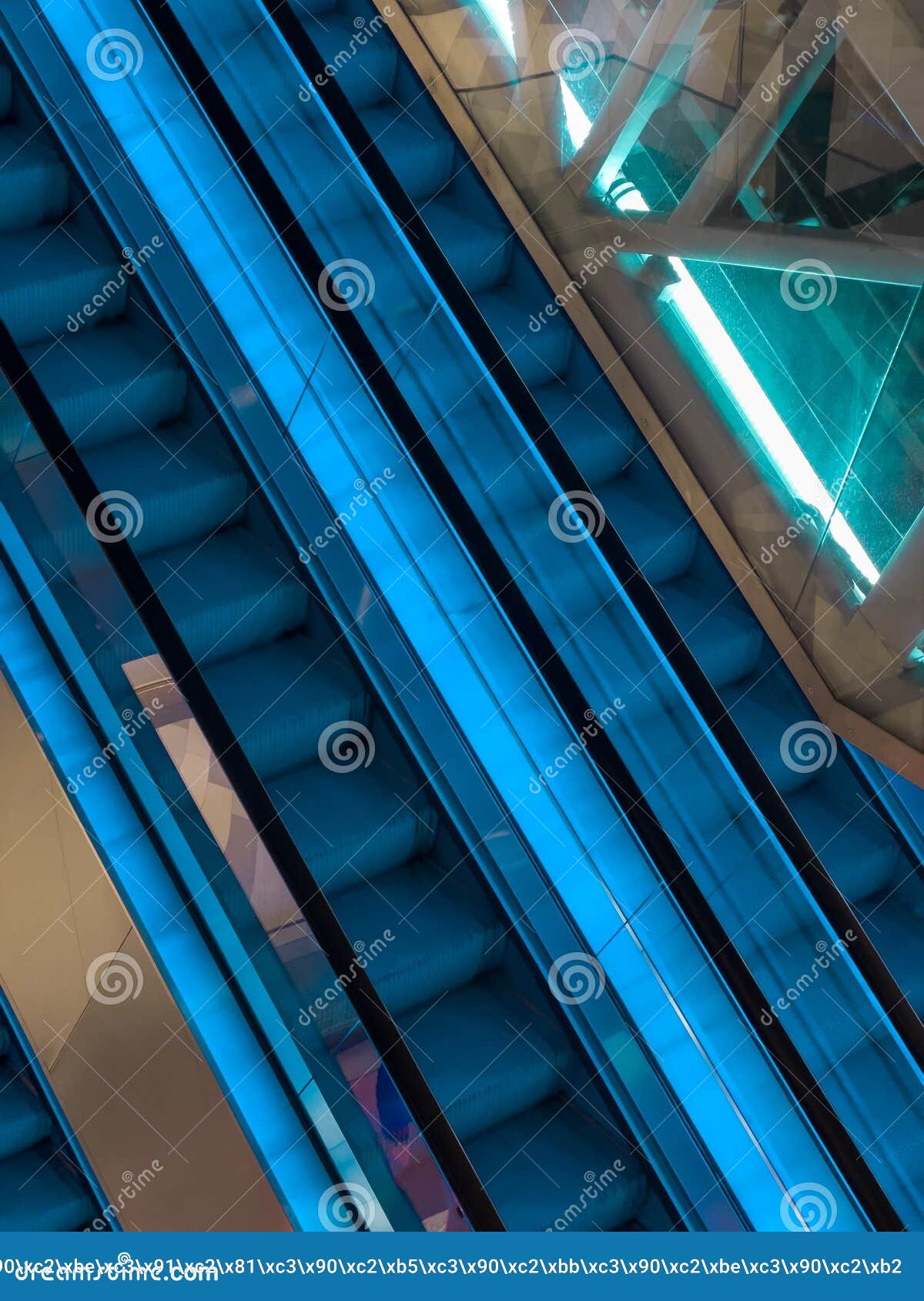 Escalator with LED Light beside in Technology Abstract Neon Colorful ...