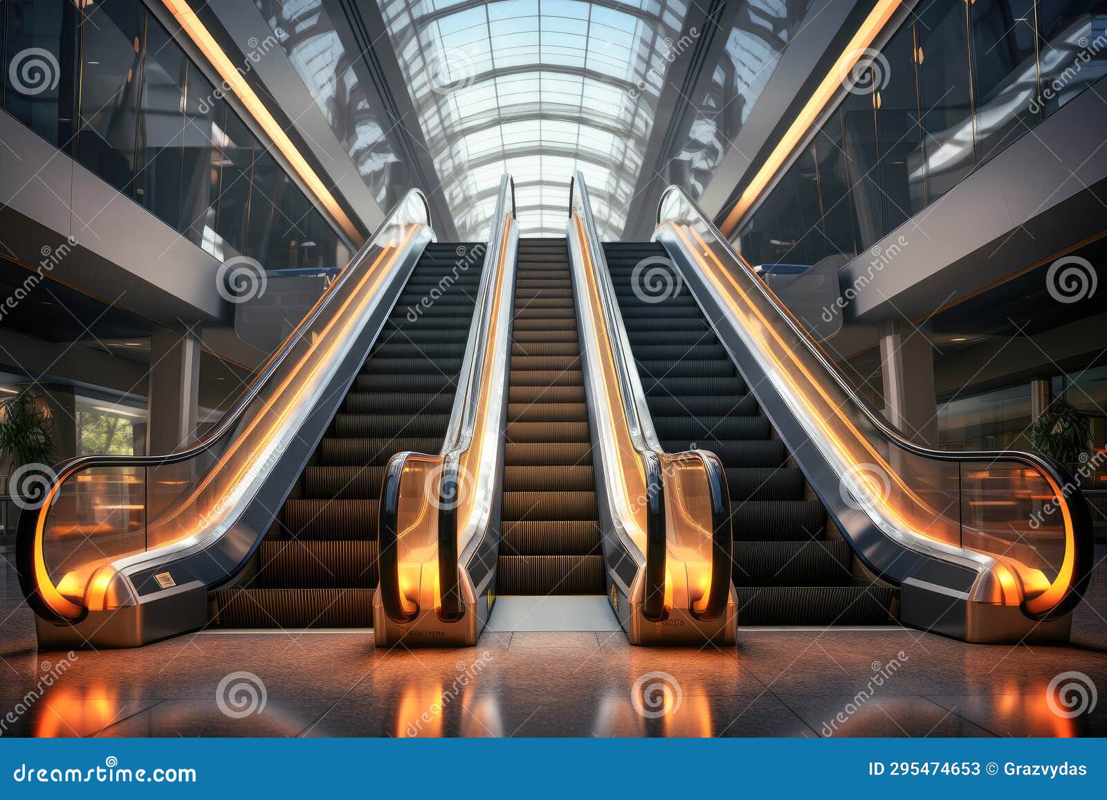 Escalator in Modern Shopping Mall Stock Illustration - Illustration of ...