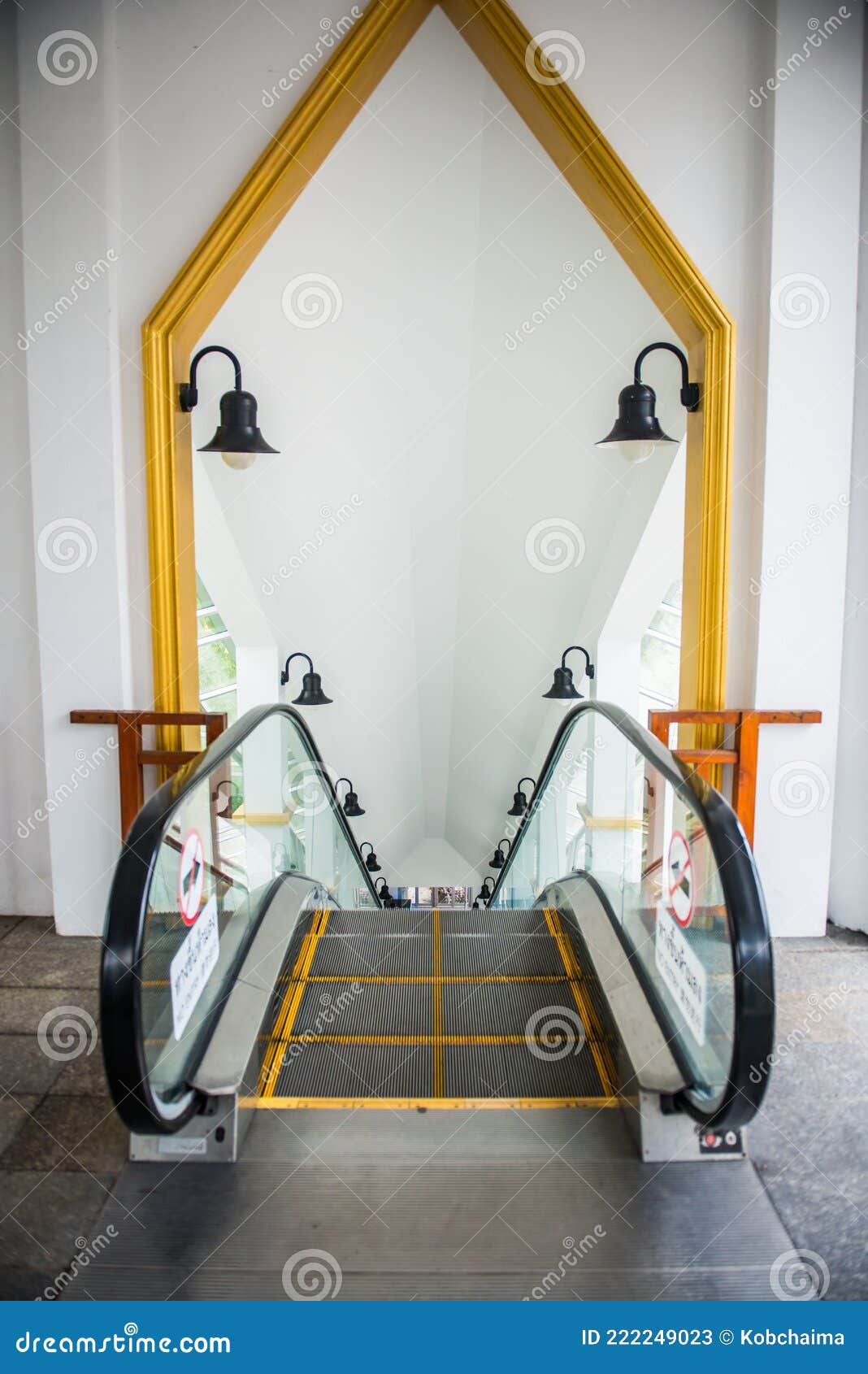 Escalator with Thai Style Frame Stock Image - Image of walk, futuristic ...