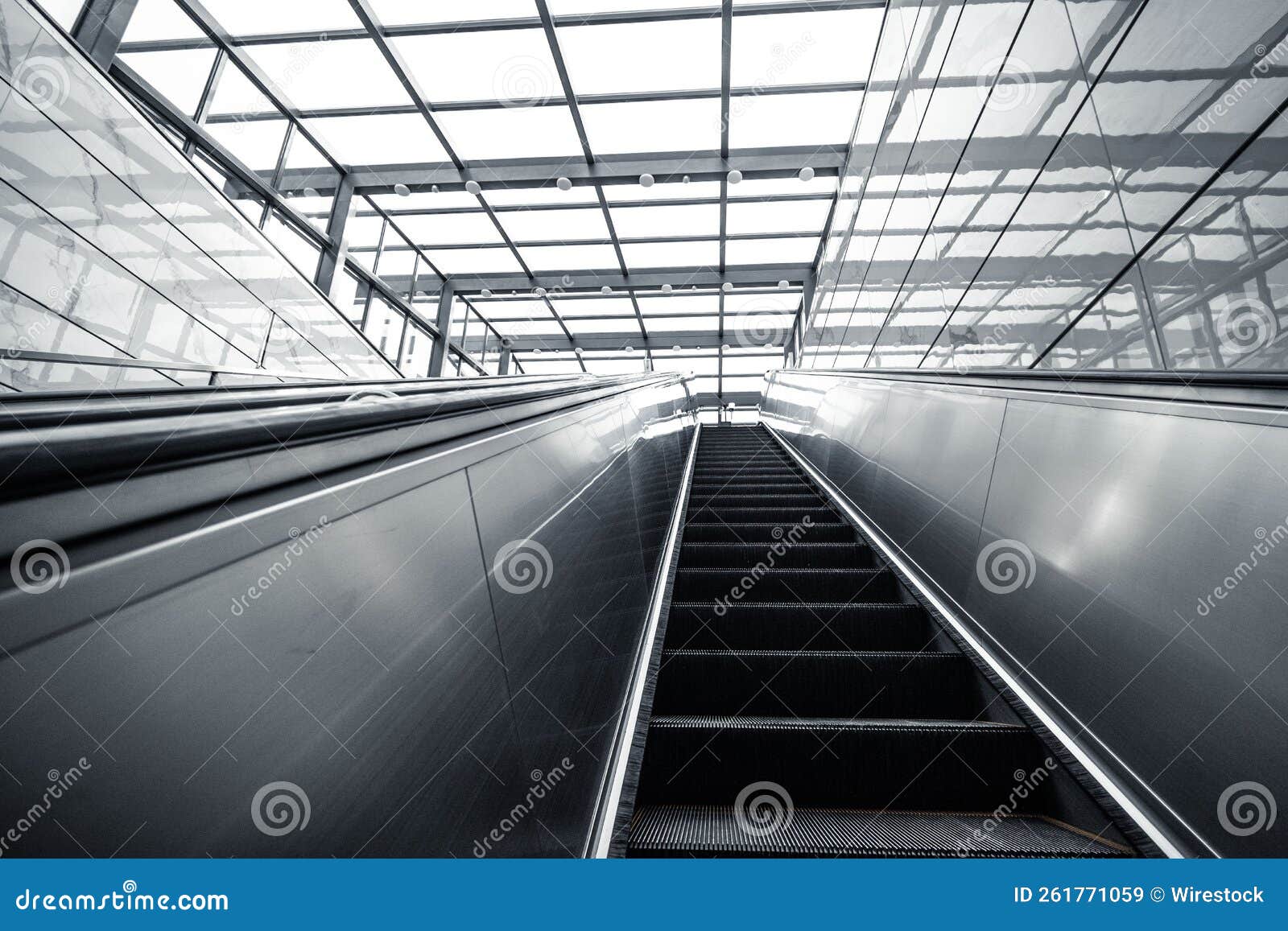 Escalator Under a Large Glass Roof Stock Image - Image of roof, indoor ...