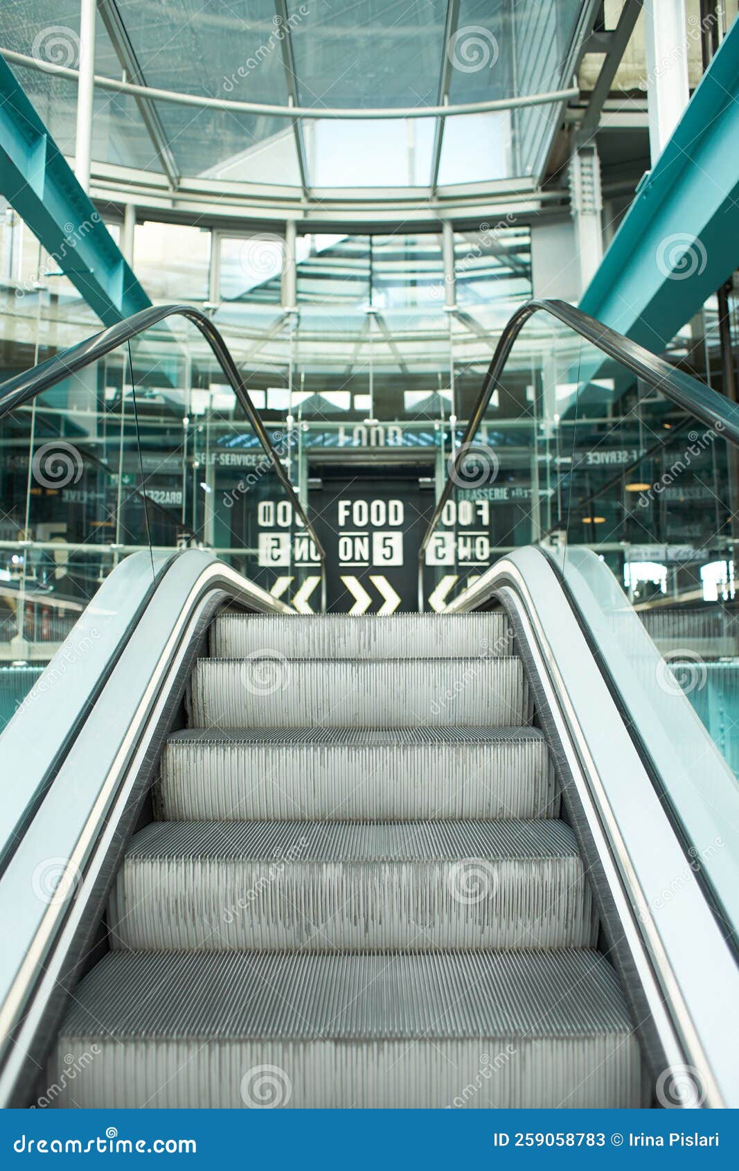Escalator. View from Below. Blue Background Stock Image - Image of ...