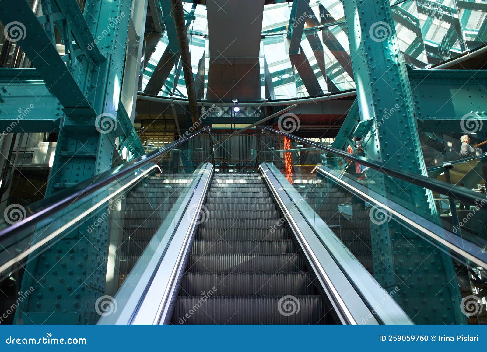 Escalator. View From Below. Blue Background. Inside Royalty-Free Stock ...