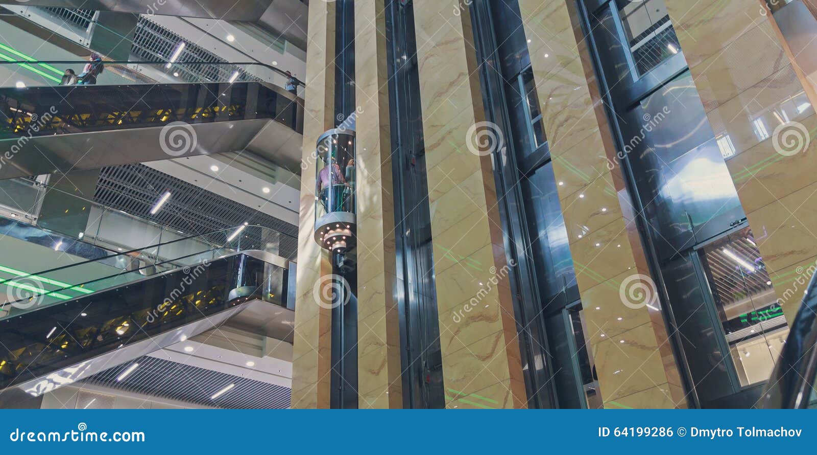 Escalators and Elevators at the Mall Stock Photo - Image of hall ...