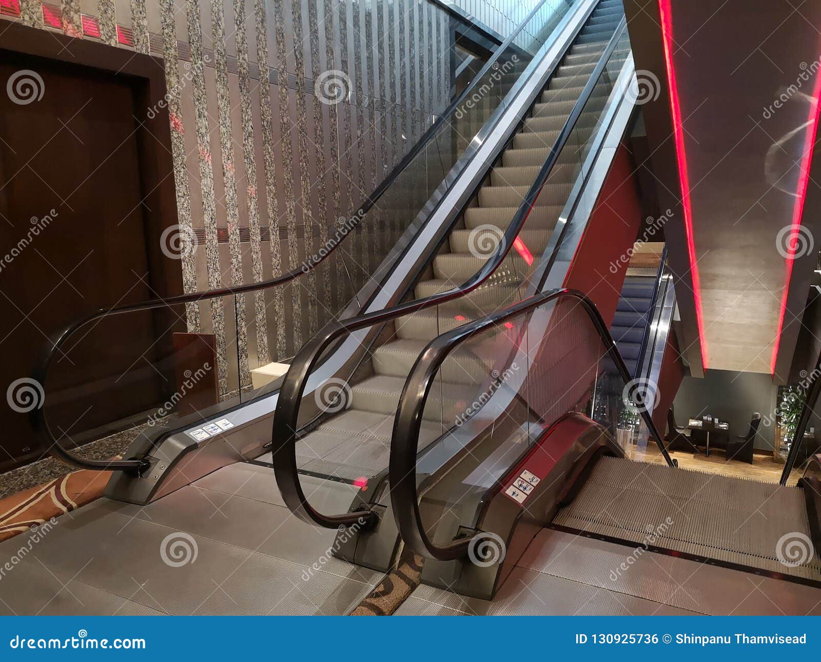 Escalators Inside a Modern Hotel , Led Light Stock Photo - Image of ...