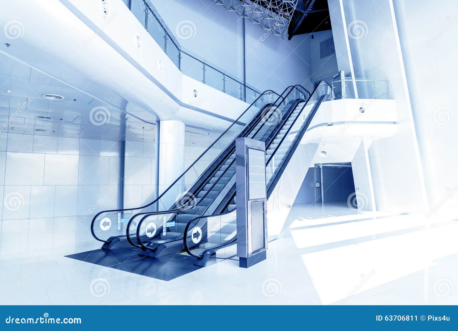 Escalators in Modern Building. Stock Illustration - Illustration of ...