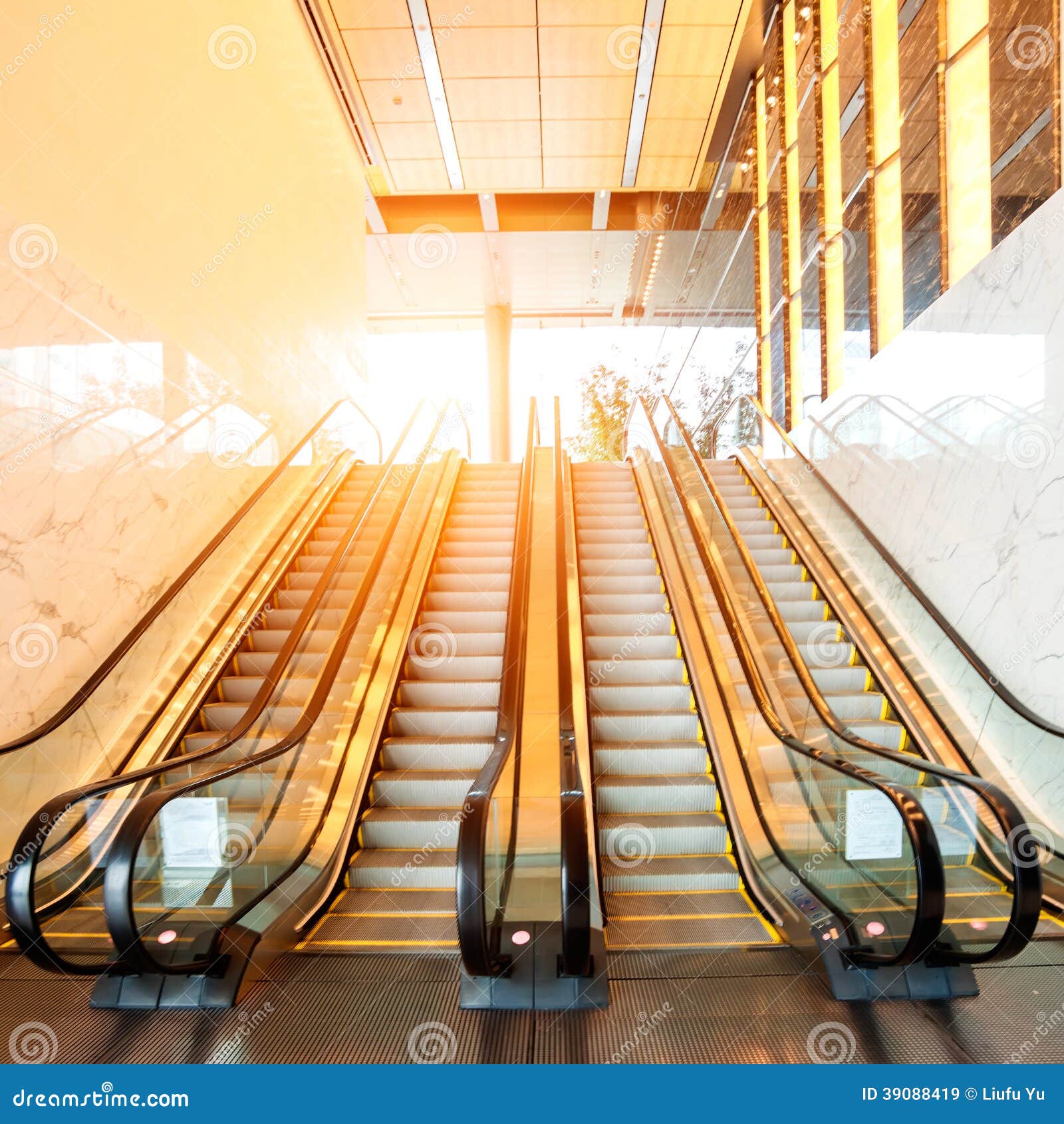 Escalators stock image. Image of empty, bank, light, handrail - 39088419
