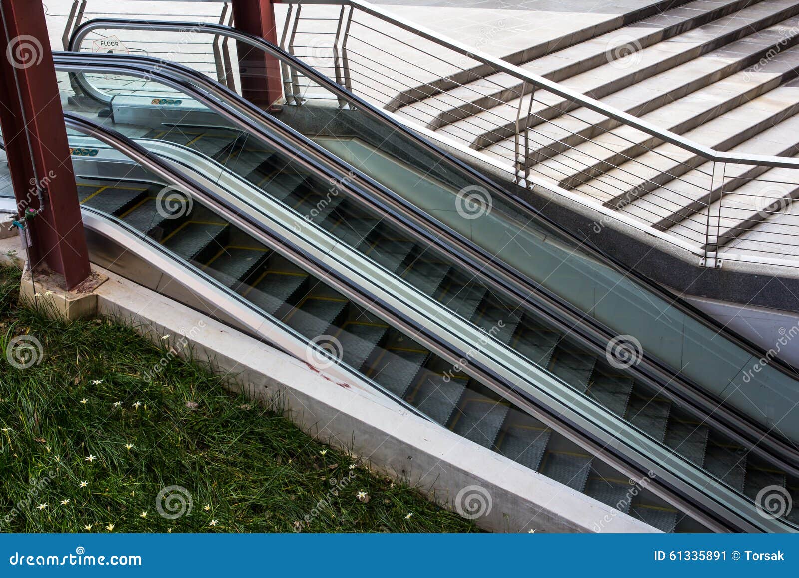 Escalators outside stock image. Image of corridor, light - 61335891