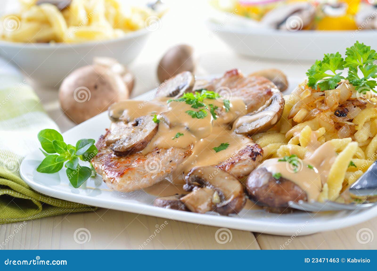 Escalope Chasseur with Spaetzle Stock Image - Image of brown, german ...