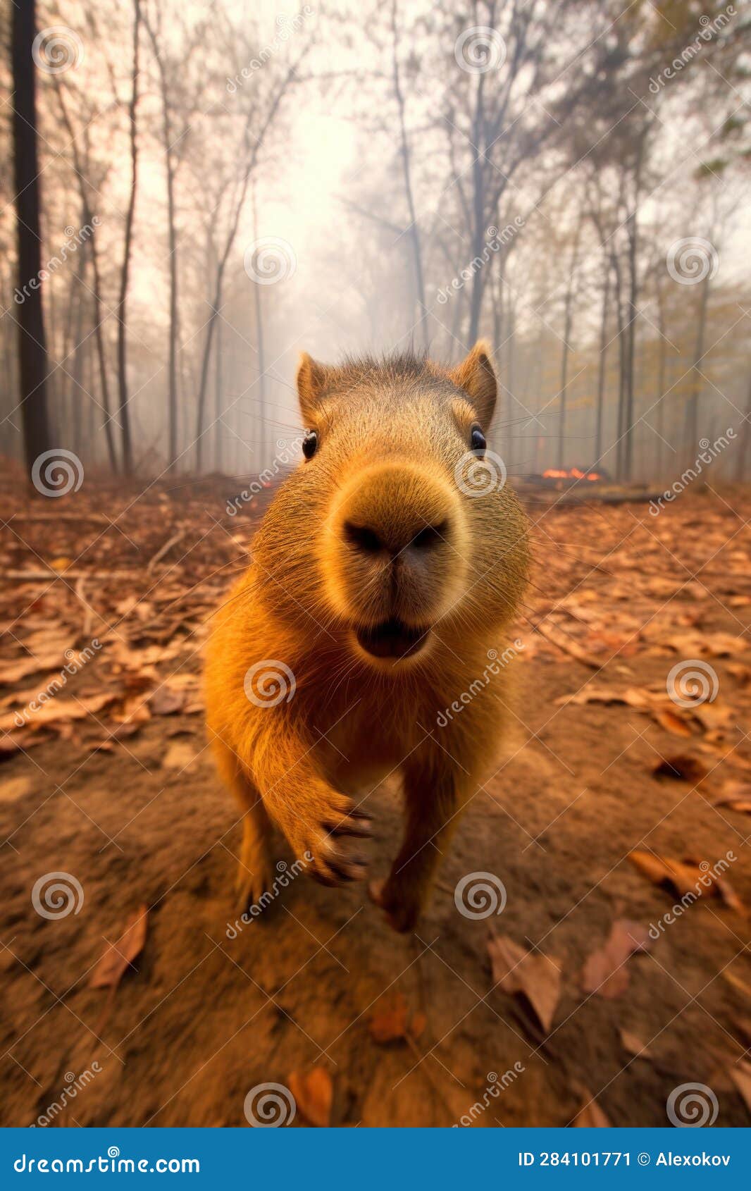 Escape From The Flames: Capybara Fleeing Forest Fire Stock Illustration ...