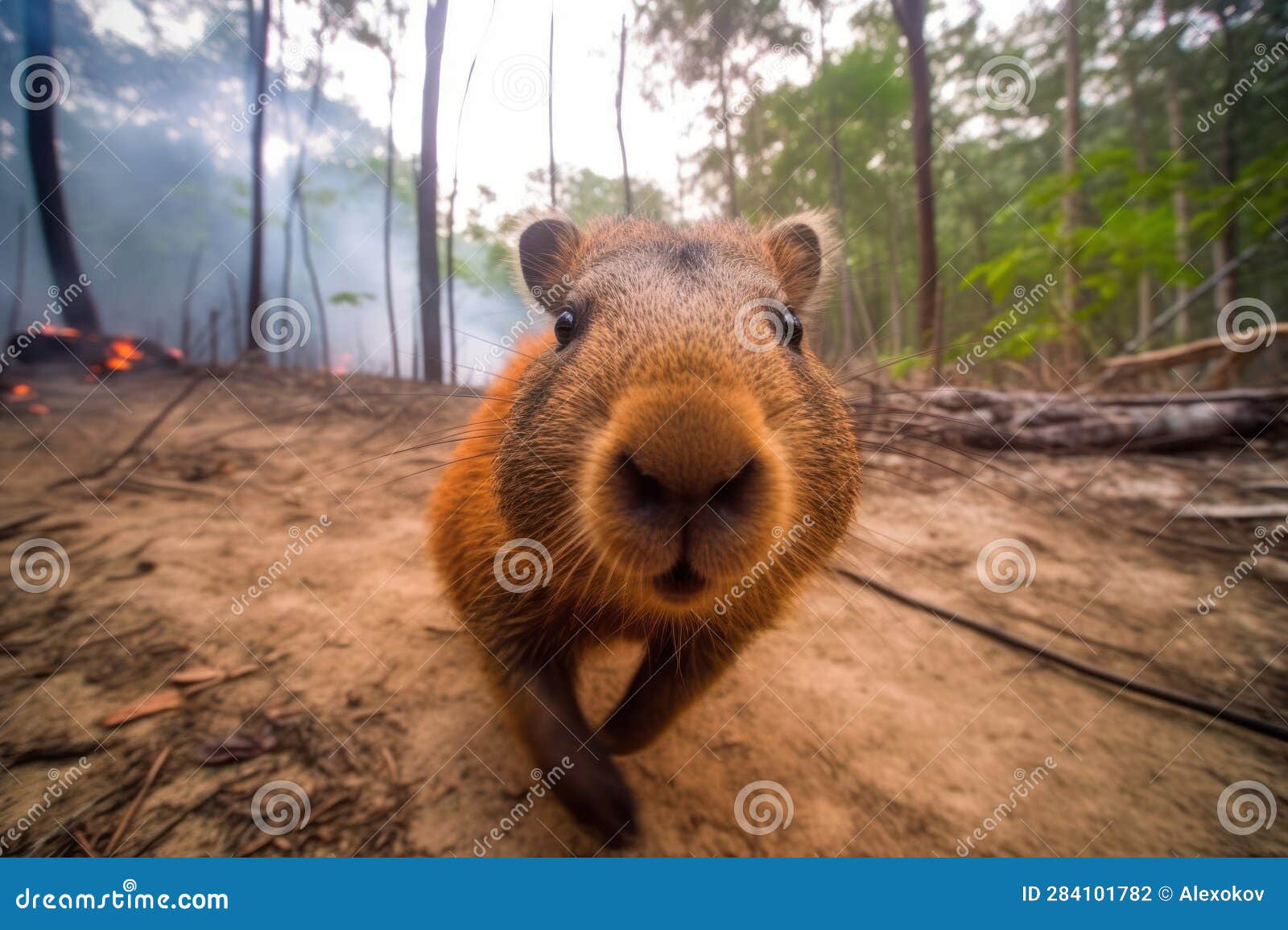 Escape from the Flames: Capybara Fleeing Forest Fire Stock Illustration ...