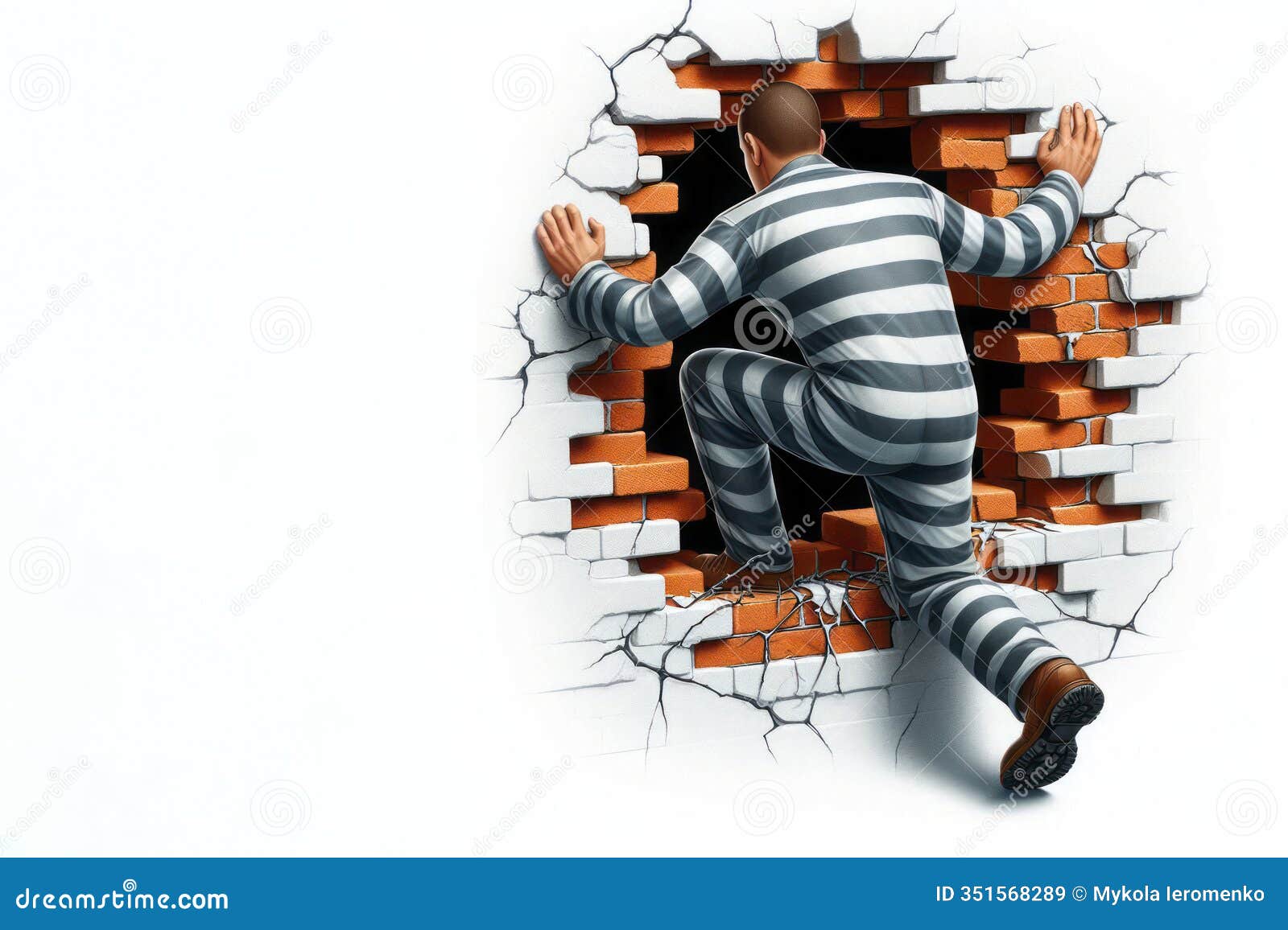 Escape of a Prisoner through a Broken Wall. Space for Text. Stock Image ...