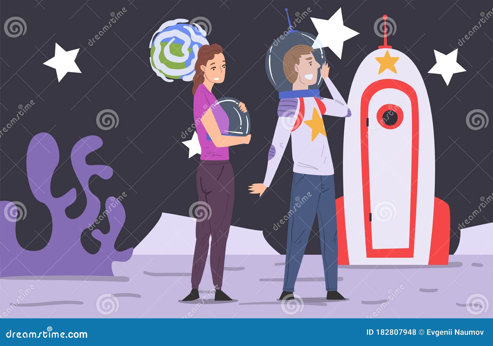 Escape Room Interior, Reality Quest with People in Outer Space Vector ...