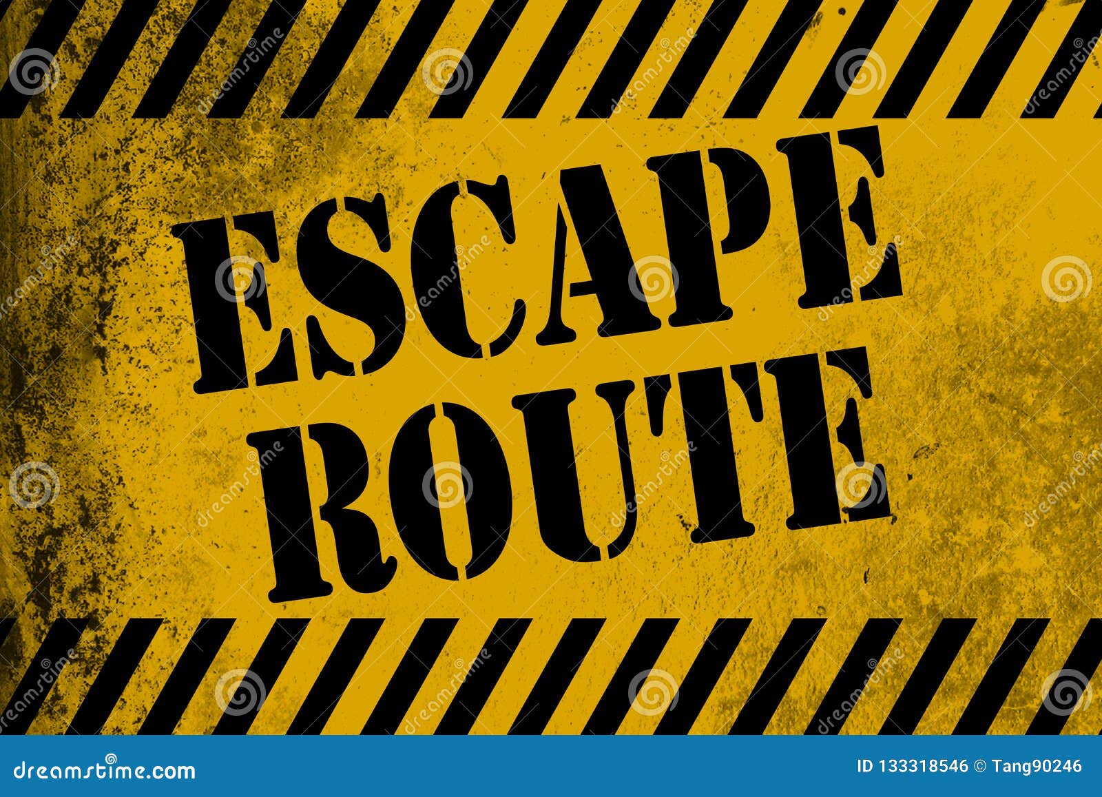 Escape Route Sign Yellow with Stripes Stock Illustration - Illustration ...