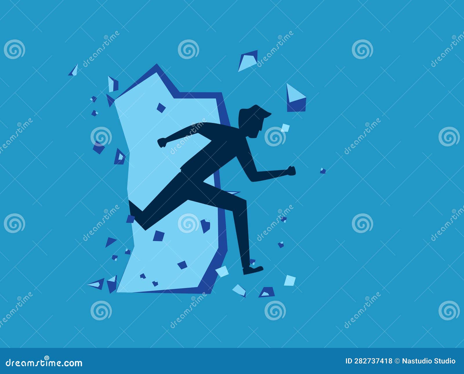 Escape To New Opportunities. Man Breaks Down Walls and Breaks through ...