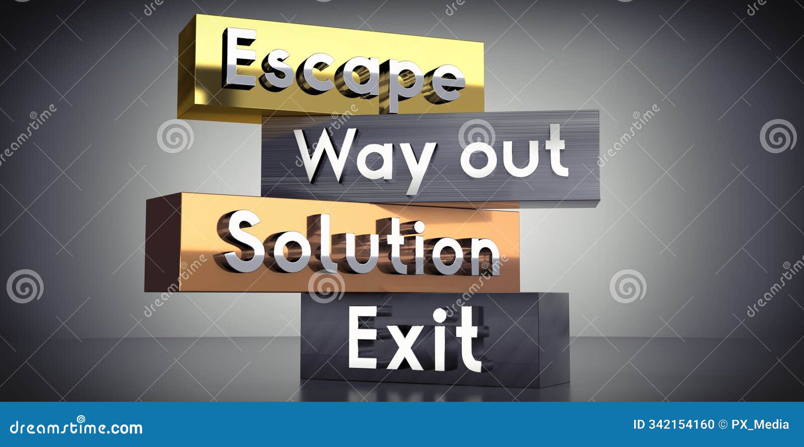 Escape, Way Out, Solution, Exit - Words on Metal Blocks Stock ...