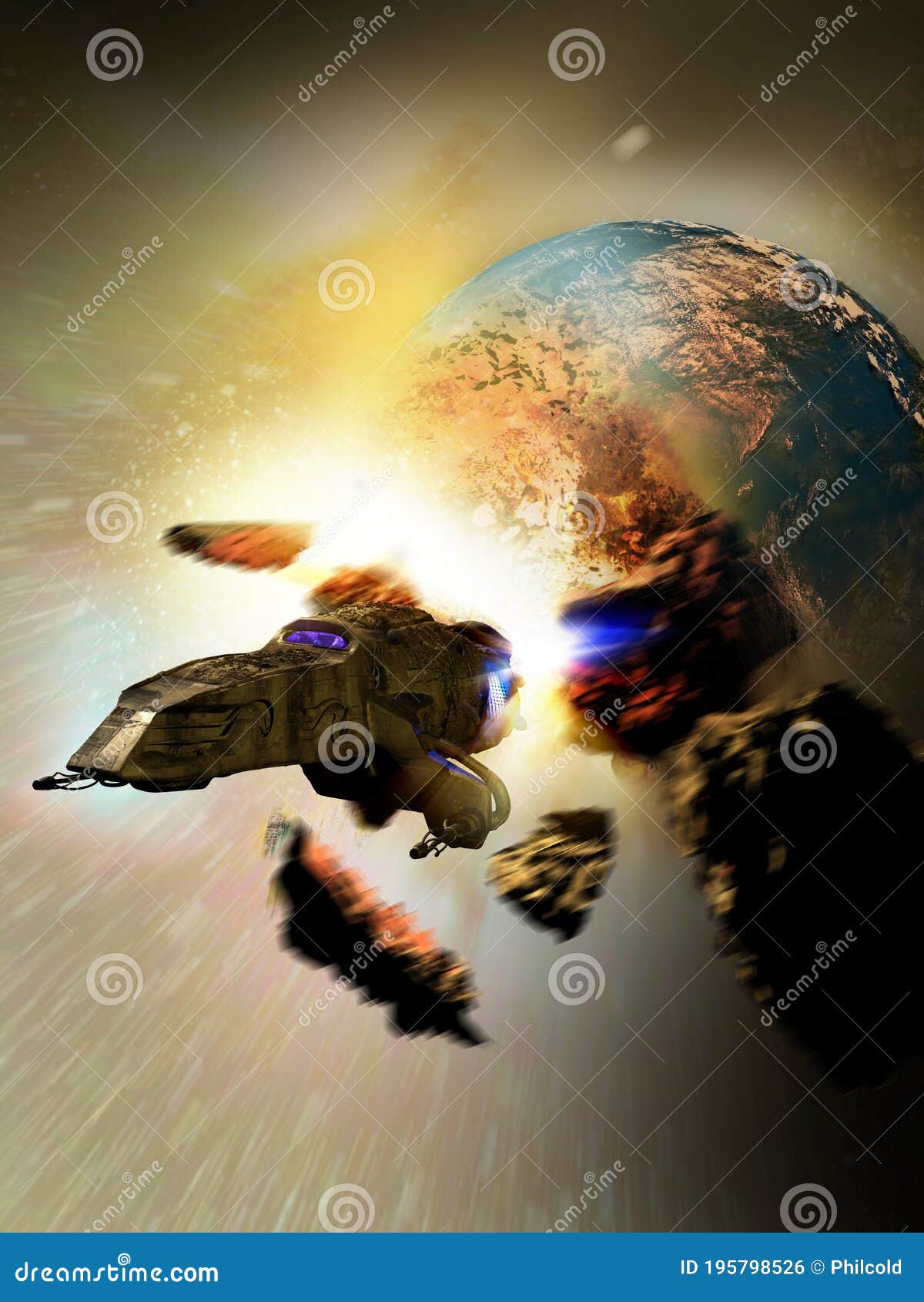 Escaping from Planet Explosion Stock Illustration - Illustration of ...