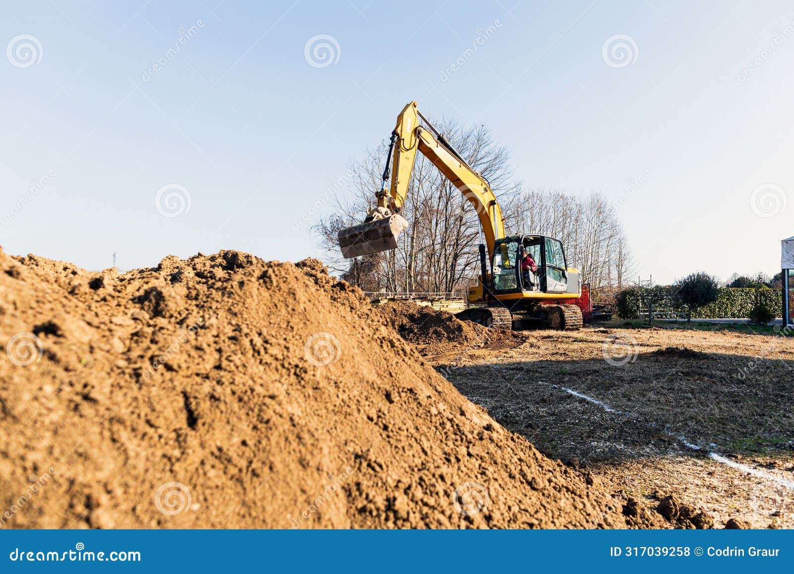 Escavator at Work on Construction Site Stock Photo - Image of bucket ...