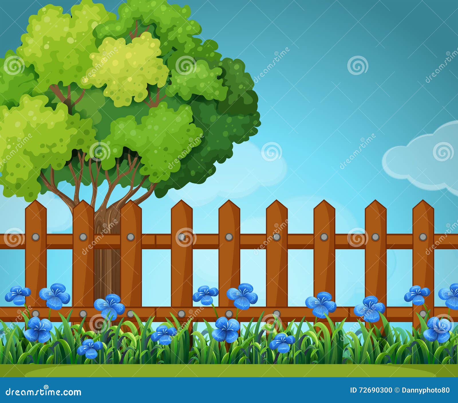 Escena Con La Cerca De Madera En Jardín Ilustración del Vector ...