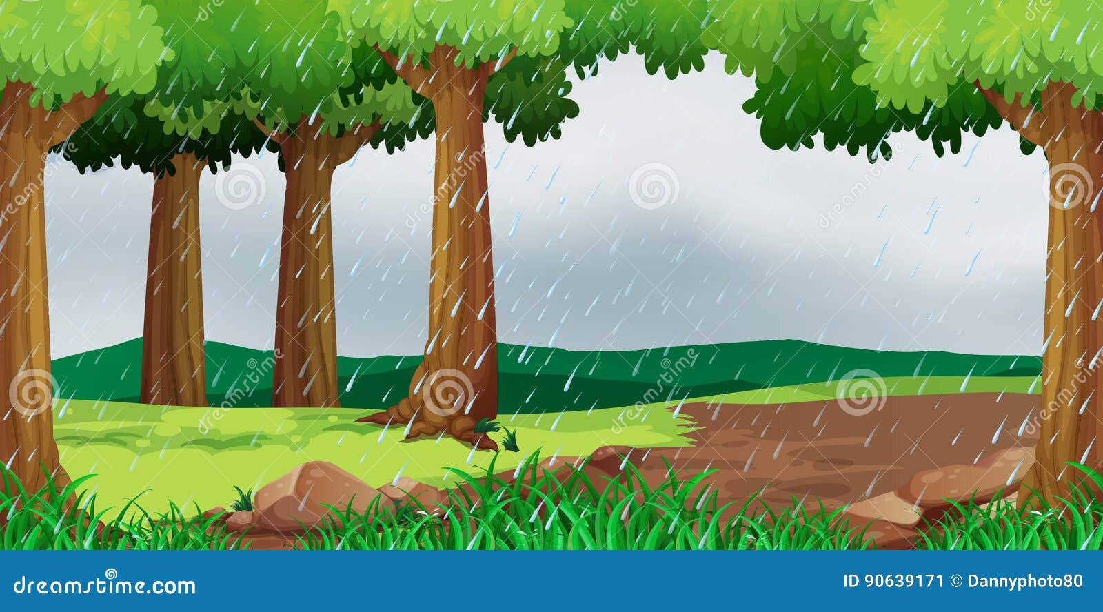 Escena Con Llover En El Parque Ilustración del Vector - Ilustración de ...
