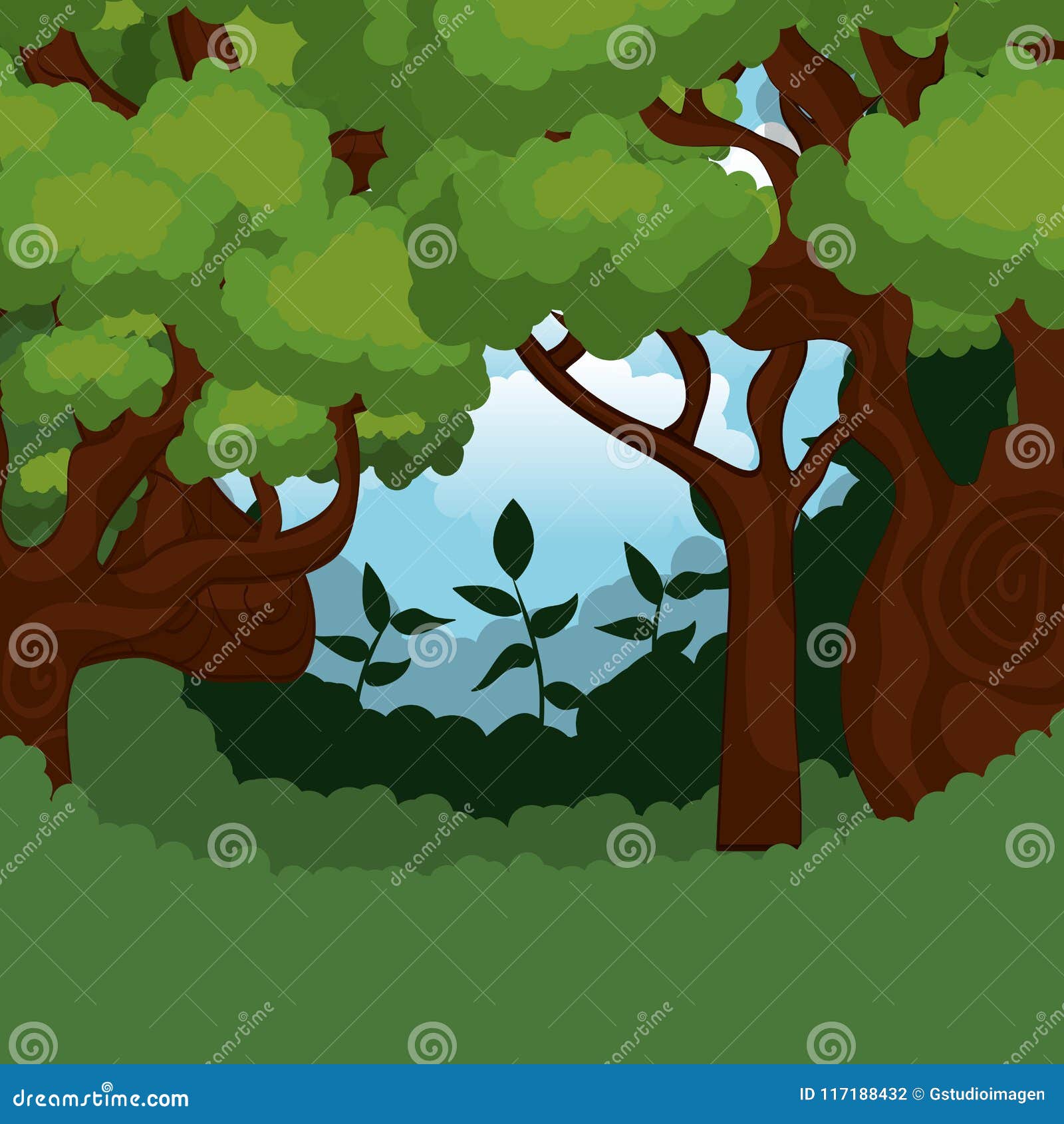 Escena Natural De La Selva De La Selva Tropical Ilustración del Vector ...