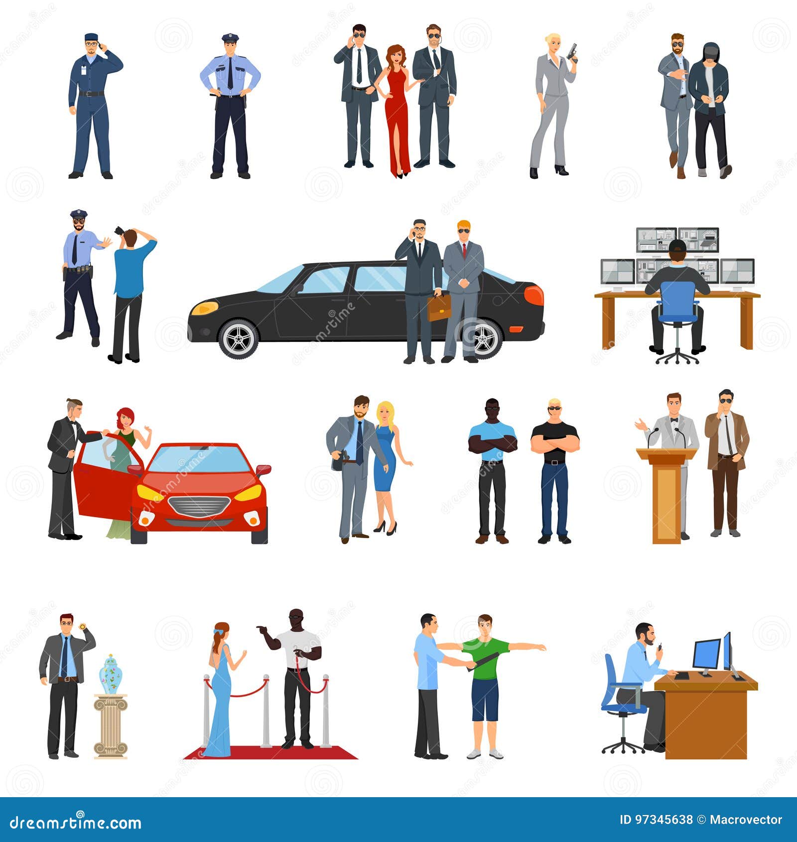 Escolta Icons Set ilustración del vector. Ilustración de decorativo ...