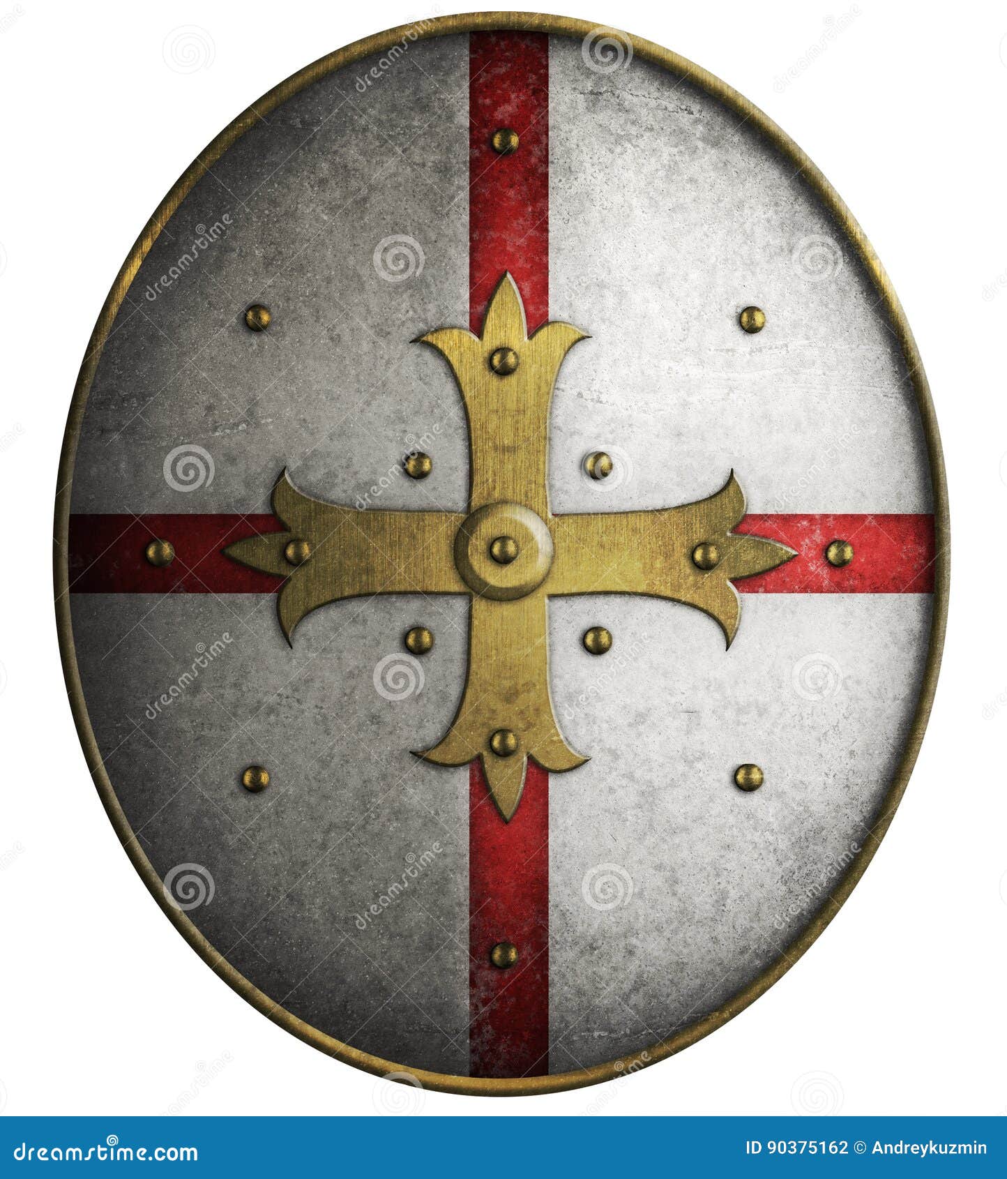 Escudo Medieval Oval Con El Ejemplo De Oro De La Cruz 3d Stock de ...