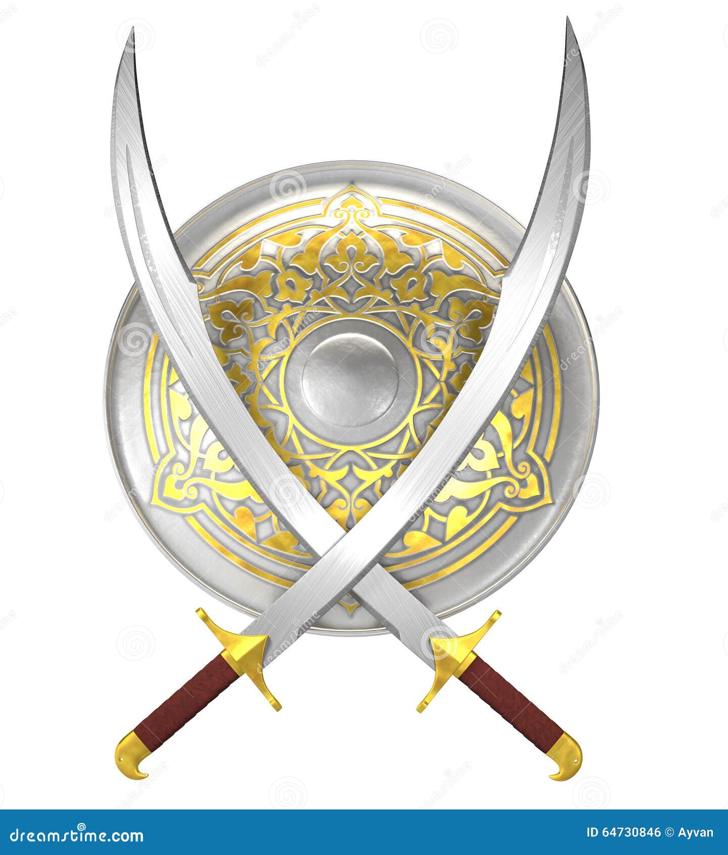 Escudo Y Espadas Cruzadas De La Cimitarra Stock de ilustración ...
