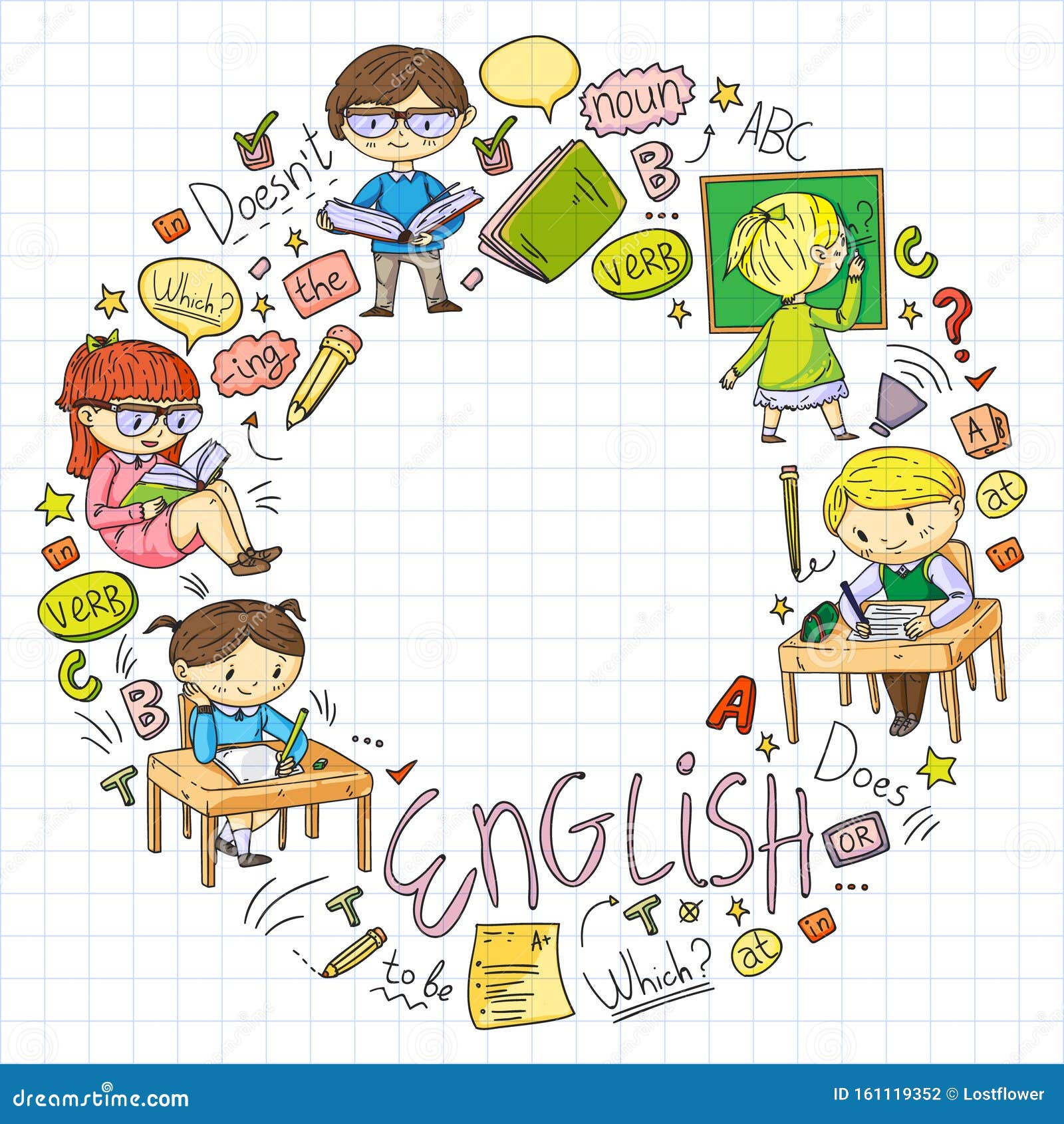 Escuela De Inglés Para Niños Aprender Idioma Ilustración Vectorial De