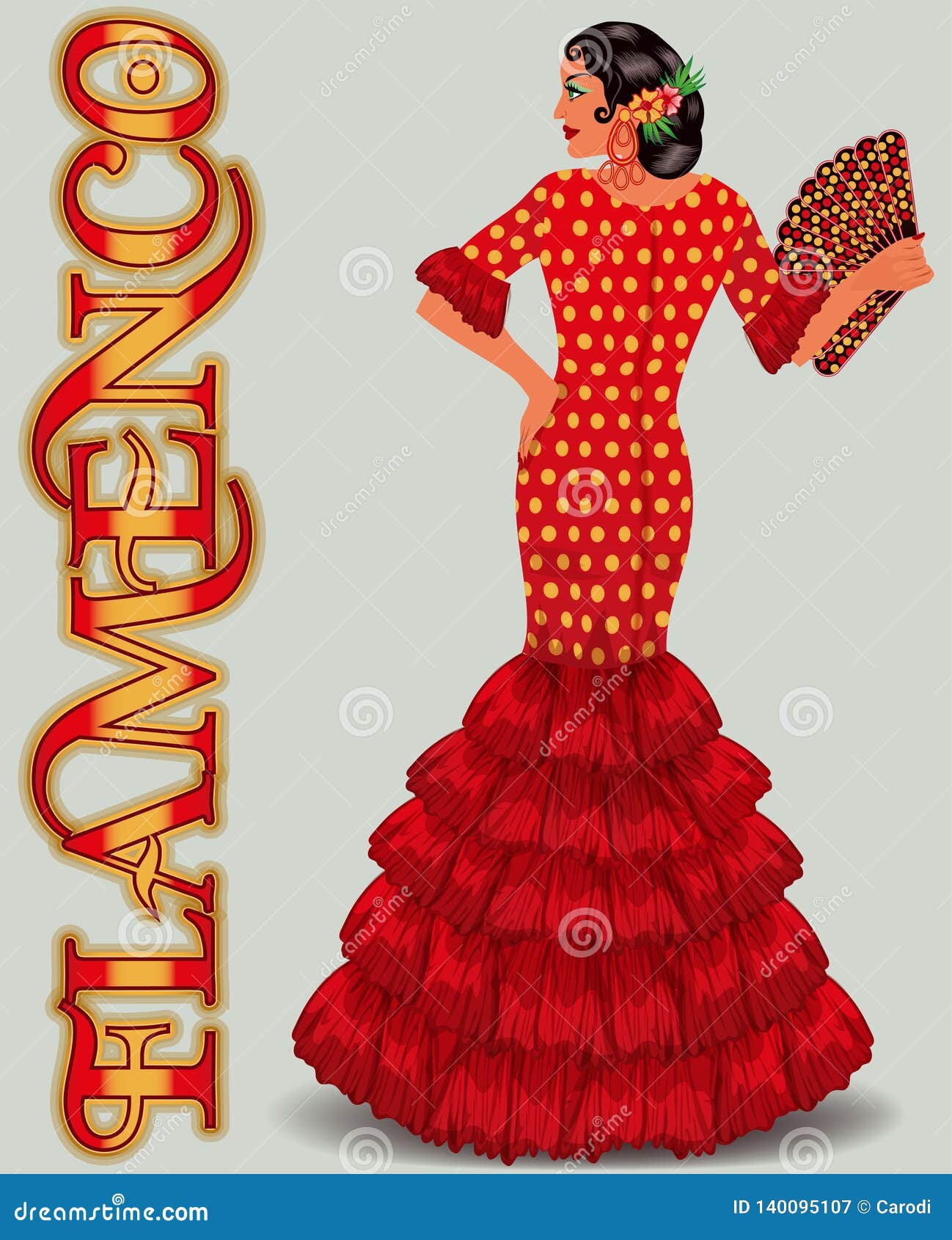 Flamenco Elegant Spanish Girl And Fan Flamenco Party Card Stock