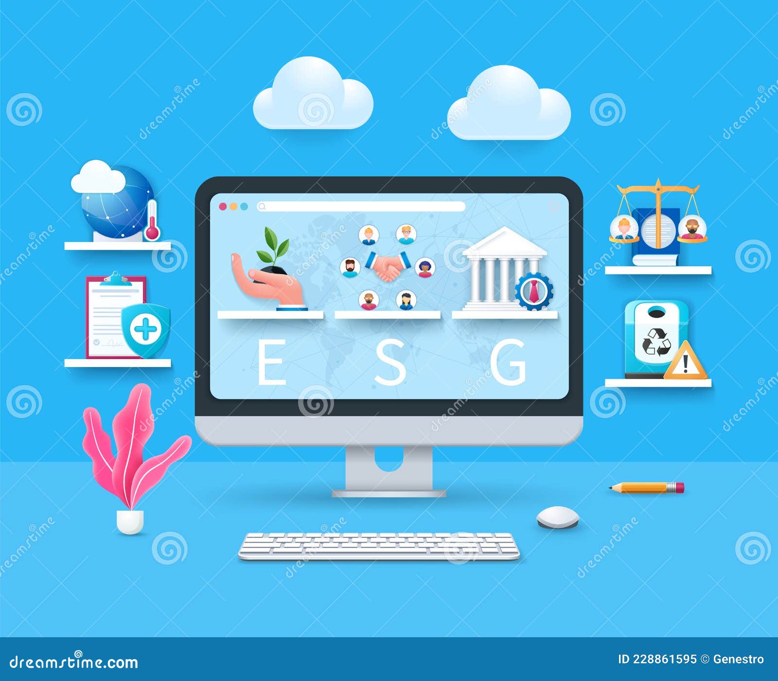 ESG concept in 3D style stock vector. Illustration of growth - 228861595