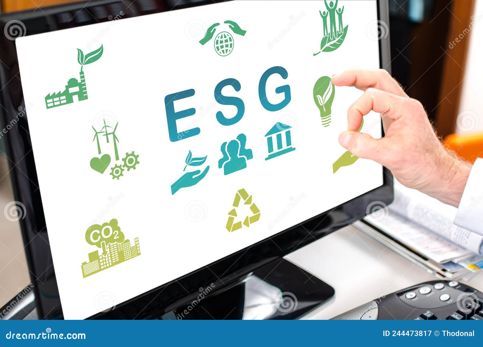 Esg Concept on a Computer Monitor Stock Image - Image of economy ...