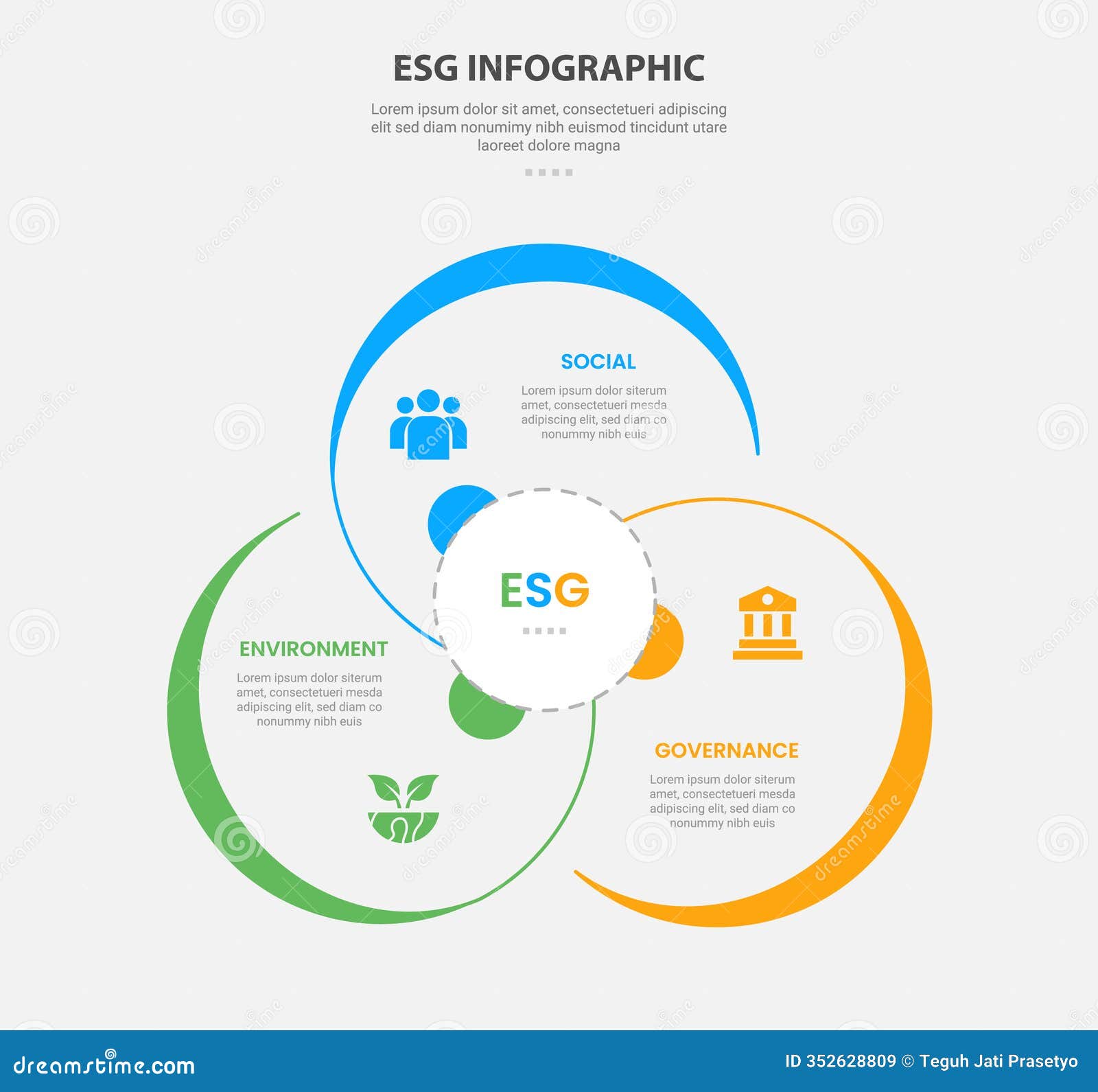 ESG Infographic Outline Style With 3 Point Template With Round ...