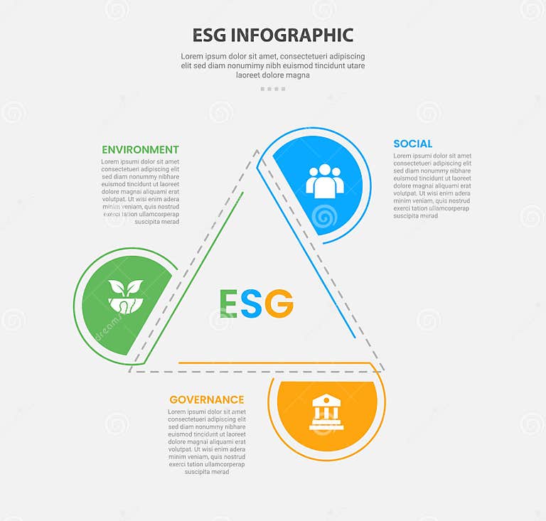 ESG Infographic Outline Style with 3 Point Template with Creative Triangle Structure with Half ...