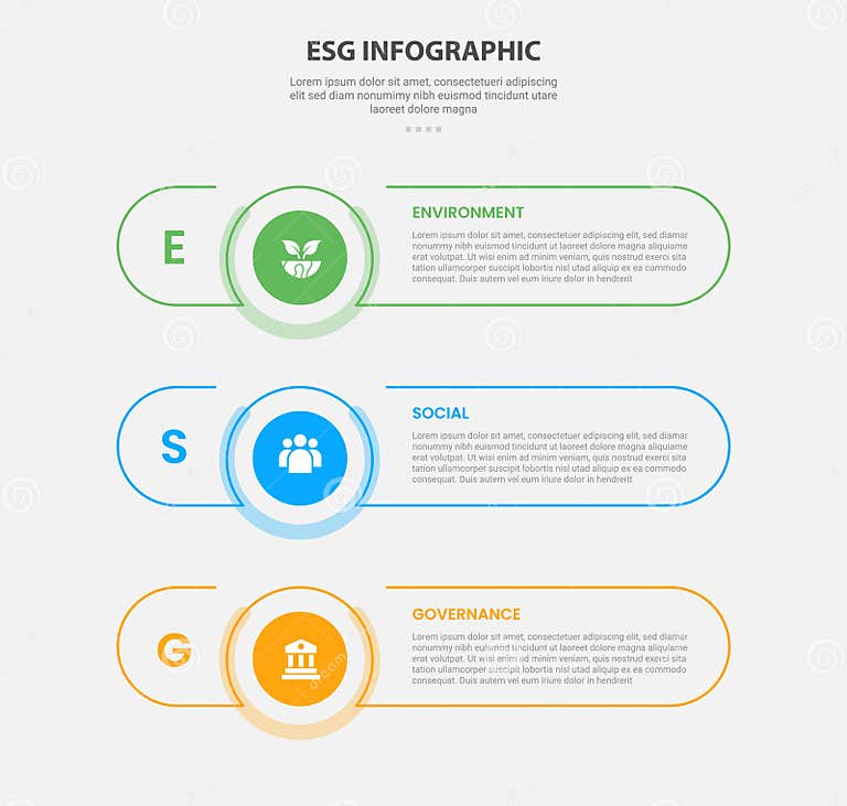 ESG Infographic Outline Style with 3 Point Template with Long Round ...