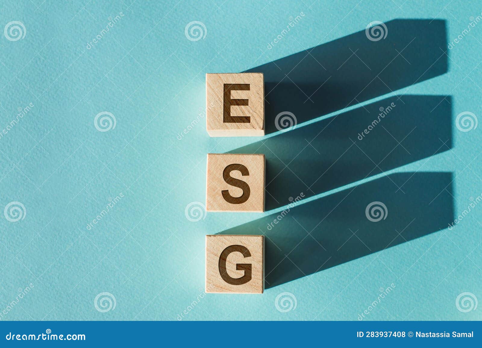 ESG Word of Wooden Letters on a Blue Background Stock Illustration ...