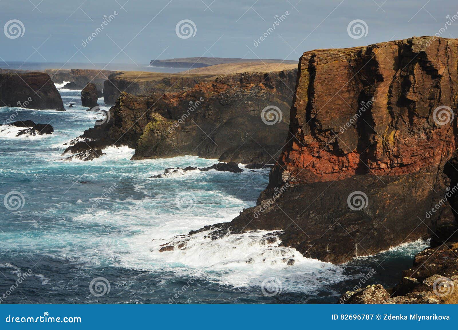 Eshaness Cliffs on Shetland Islands Stock Image - Image of seagulls ...